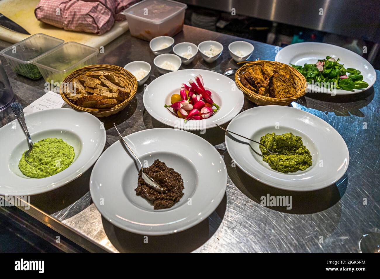 Provencal snack with three kinds of tapenades in the cooking class with ...