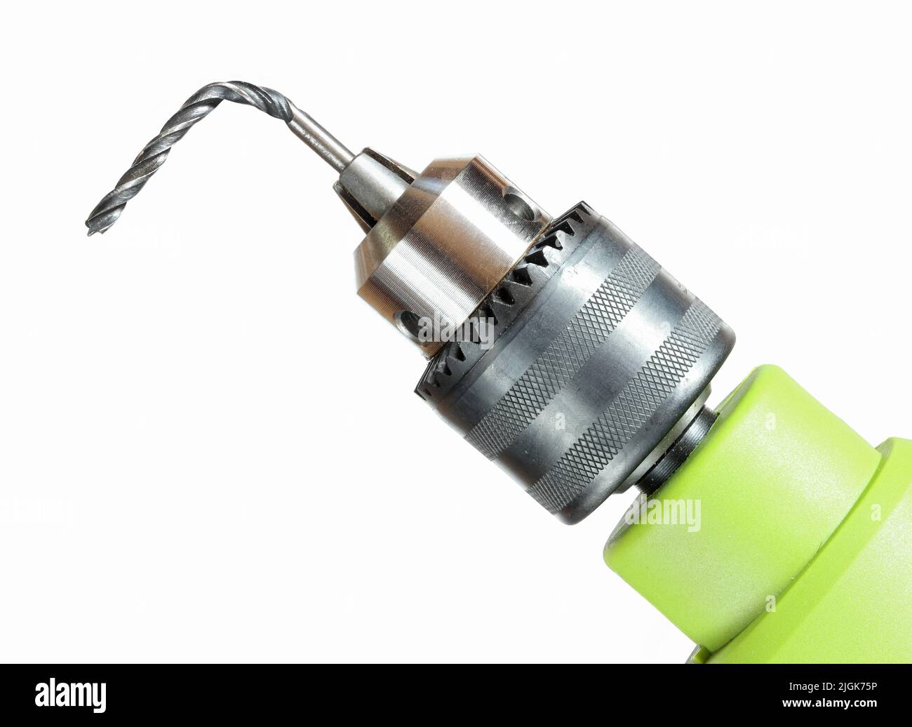 The bent drill bit in hand drilling-machine, close up view Stock Photo ...