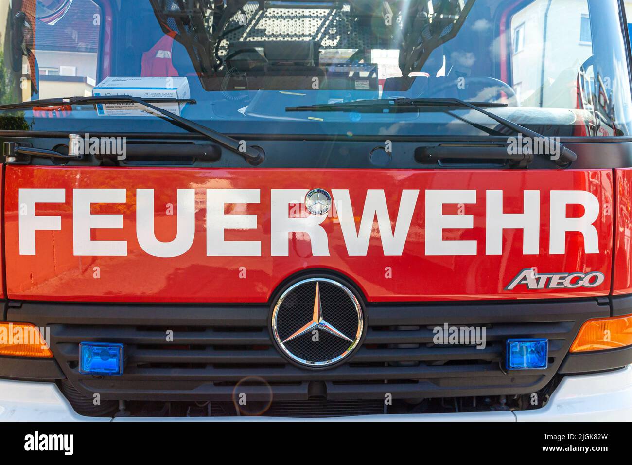 Neckargemund, Germany: May, 1. 2019: front of modern german fire truck ...