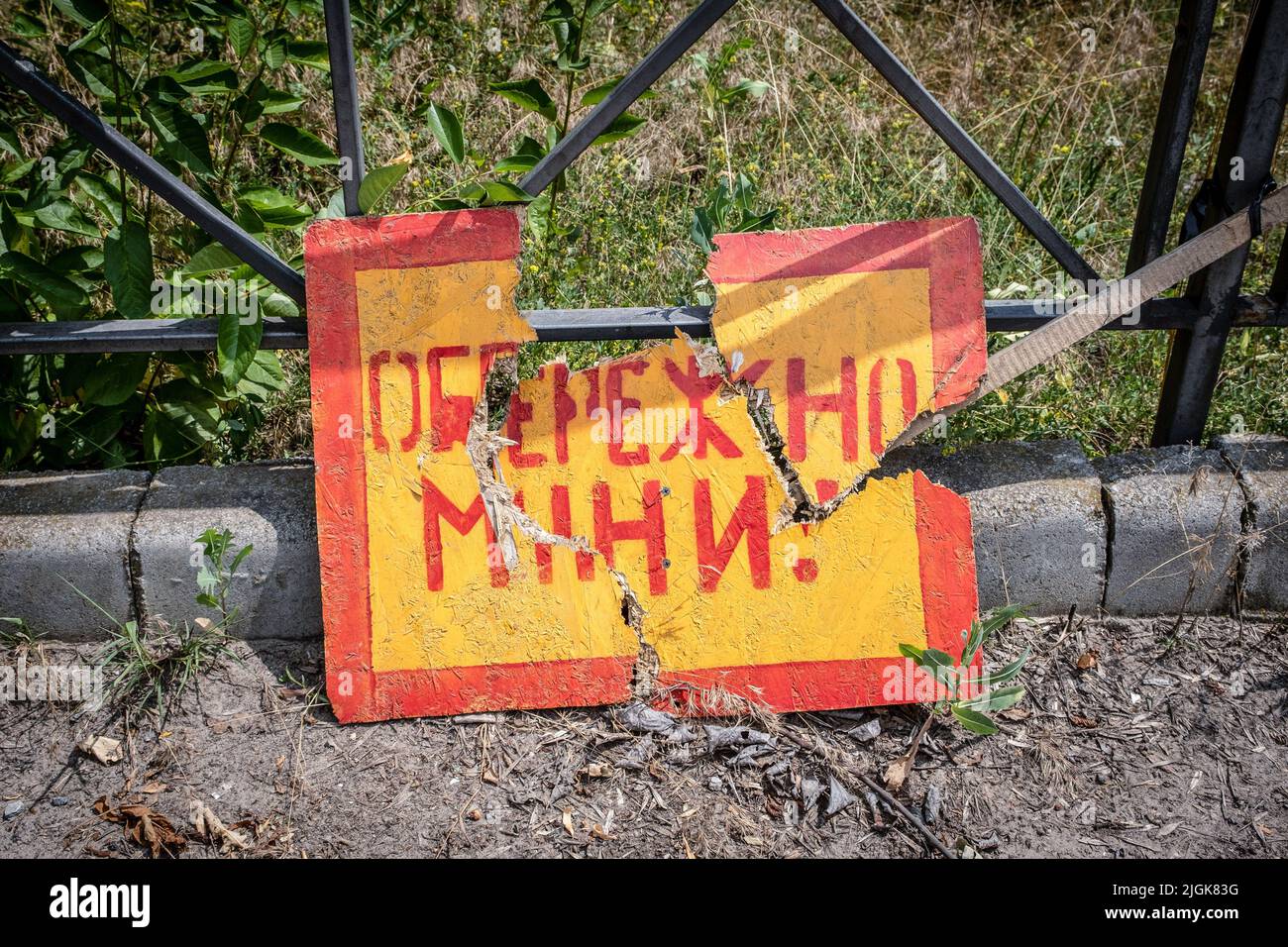 Destroyed sign post of Saltivka District. Saltivka District once used ...