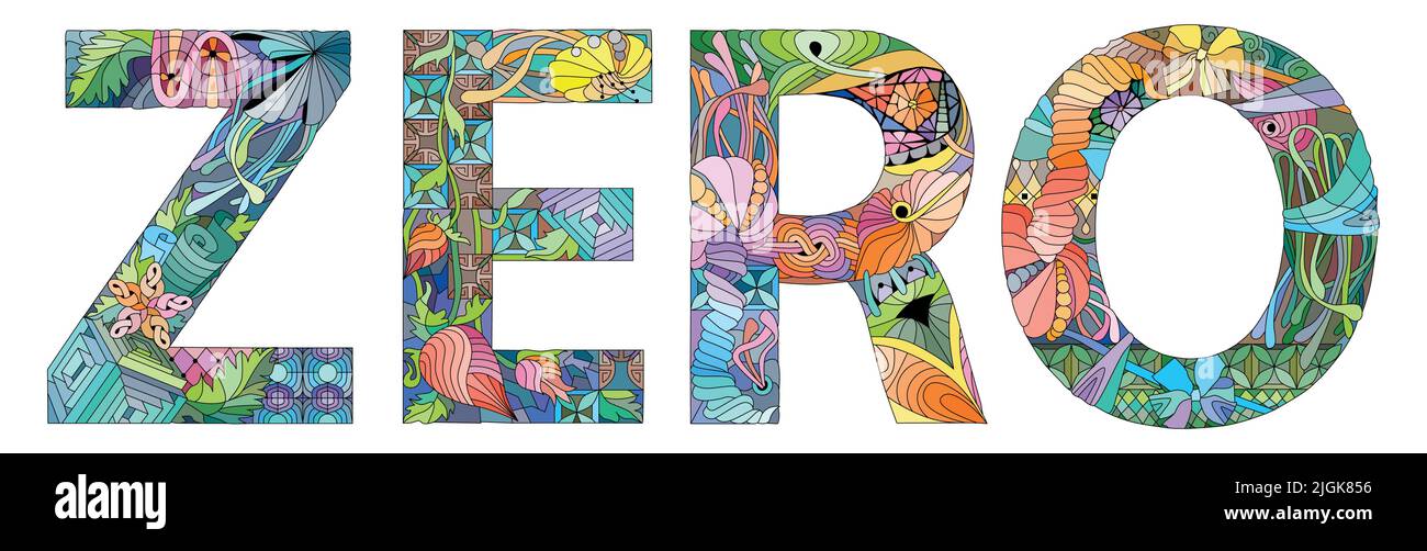 Hand-painted art design. Hand drawn illustration word ZERO for t-shirt ...