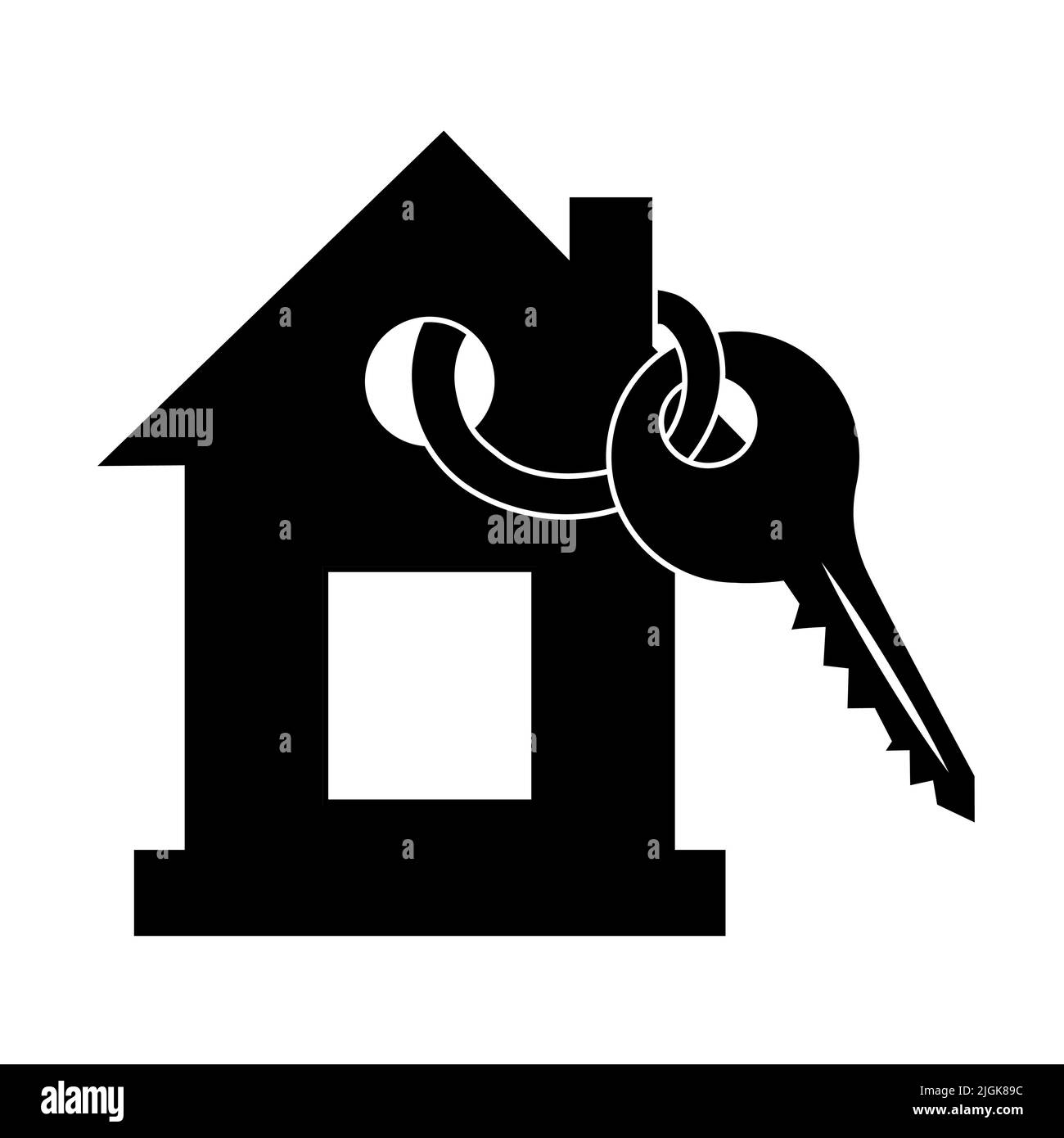 Silhouette of the keychain house with keys icon, vector illustration of ...