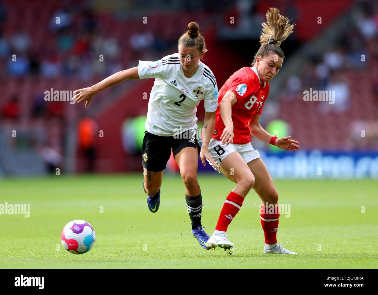 Northern Ireland's Rebecca McKenna (left) and Austria's Barbara Dunst ...