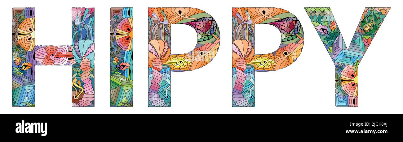 Hand-painted art design. Hand drawn illustration word HIPPY for t-shirt ... Hand-painted art design. Hand drawn illustration word HIPPY for t-shirt ...