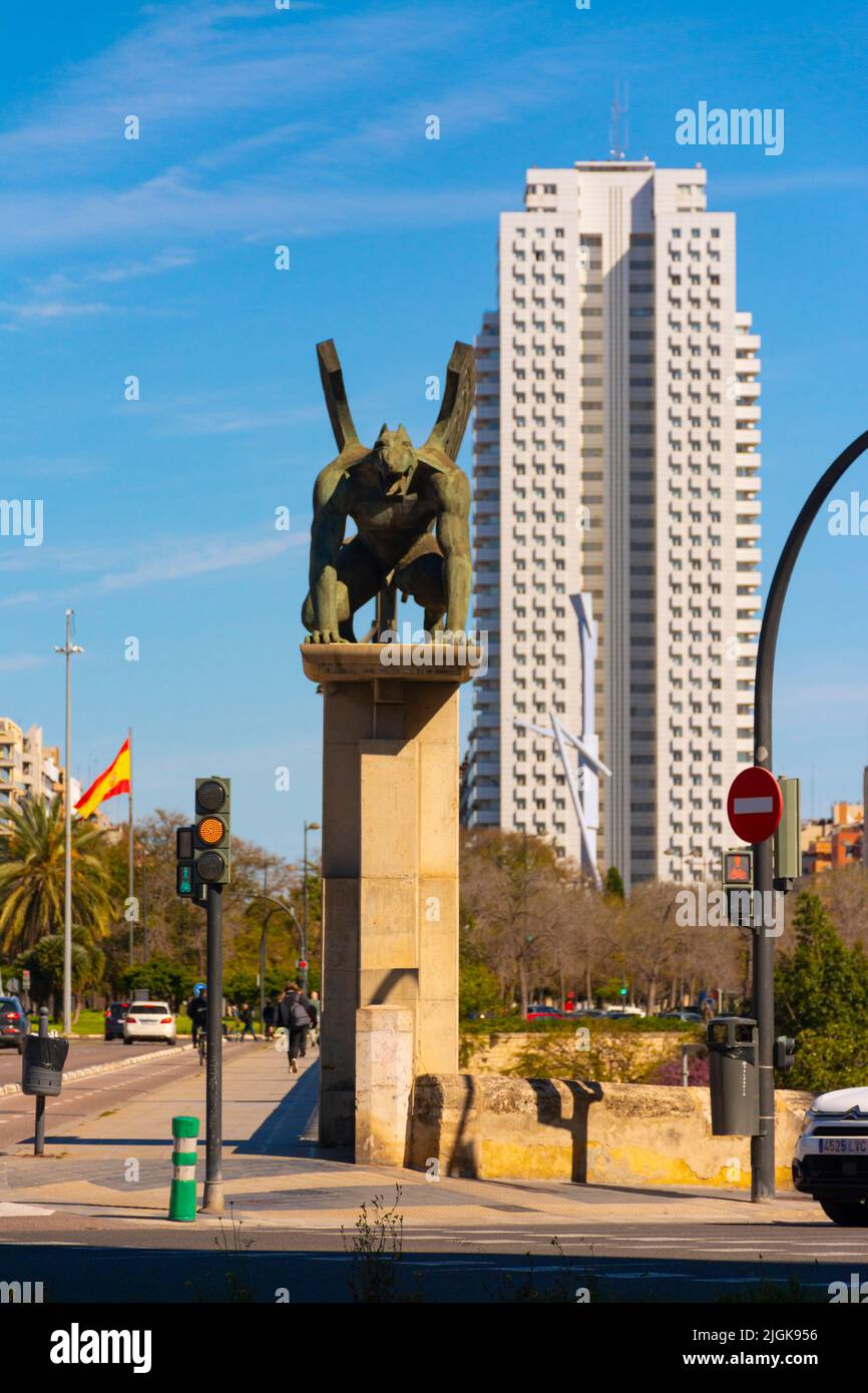 Valencia, Spain. April 3, 2022 - The guardian, or gargoyle, of the Pont ...