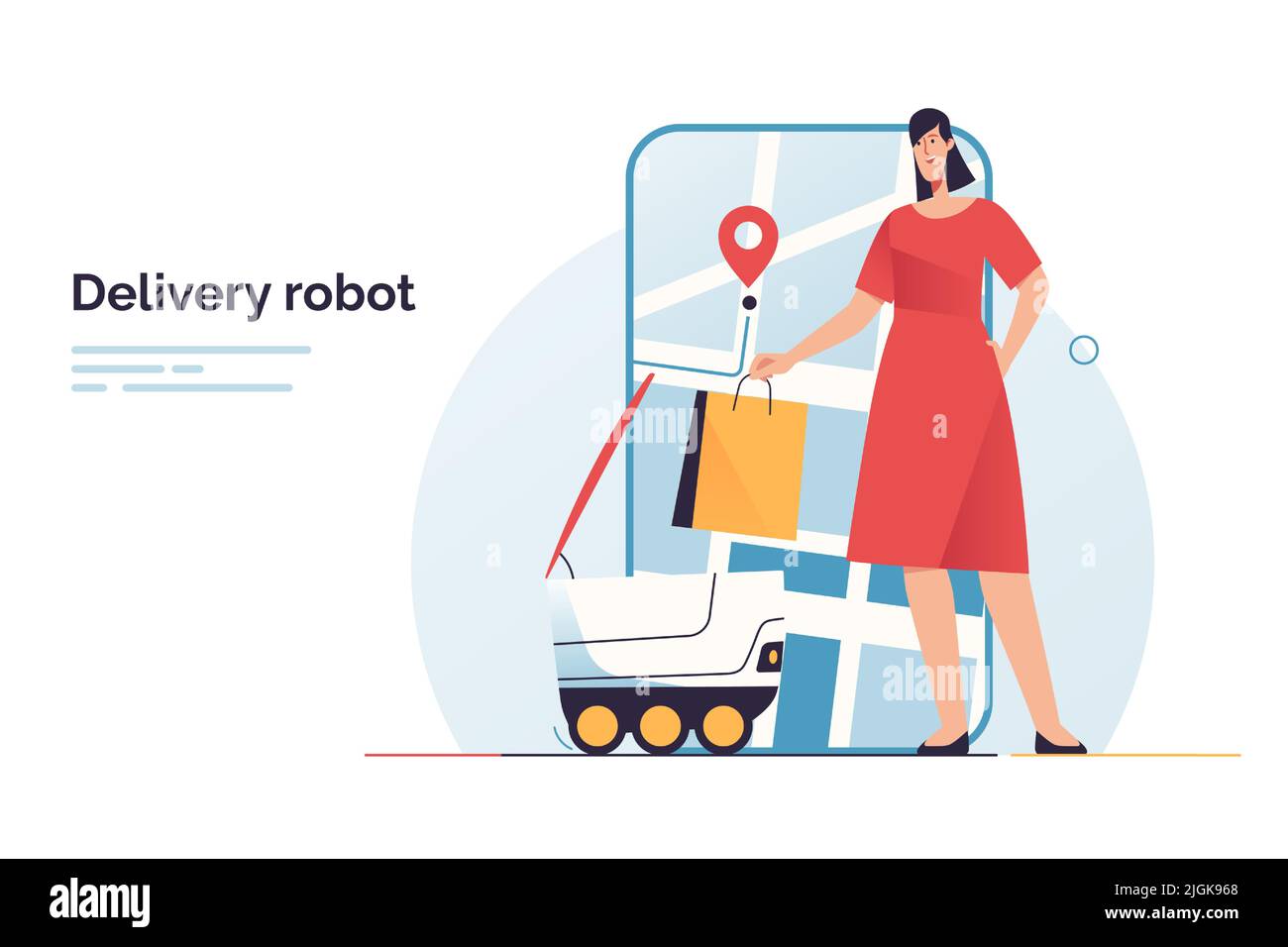 Vector illustration on the subject of robot delivery service Stock ...