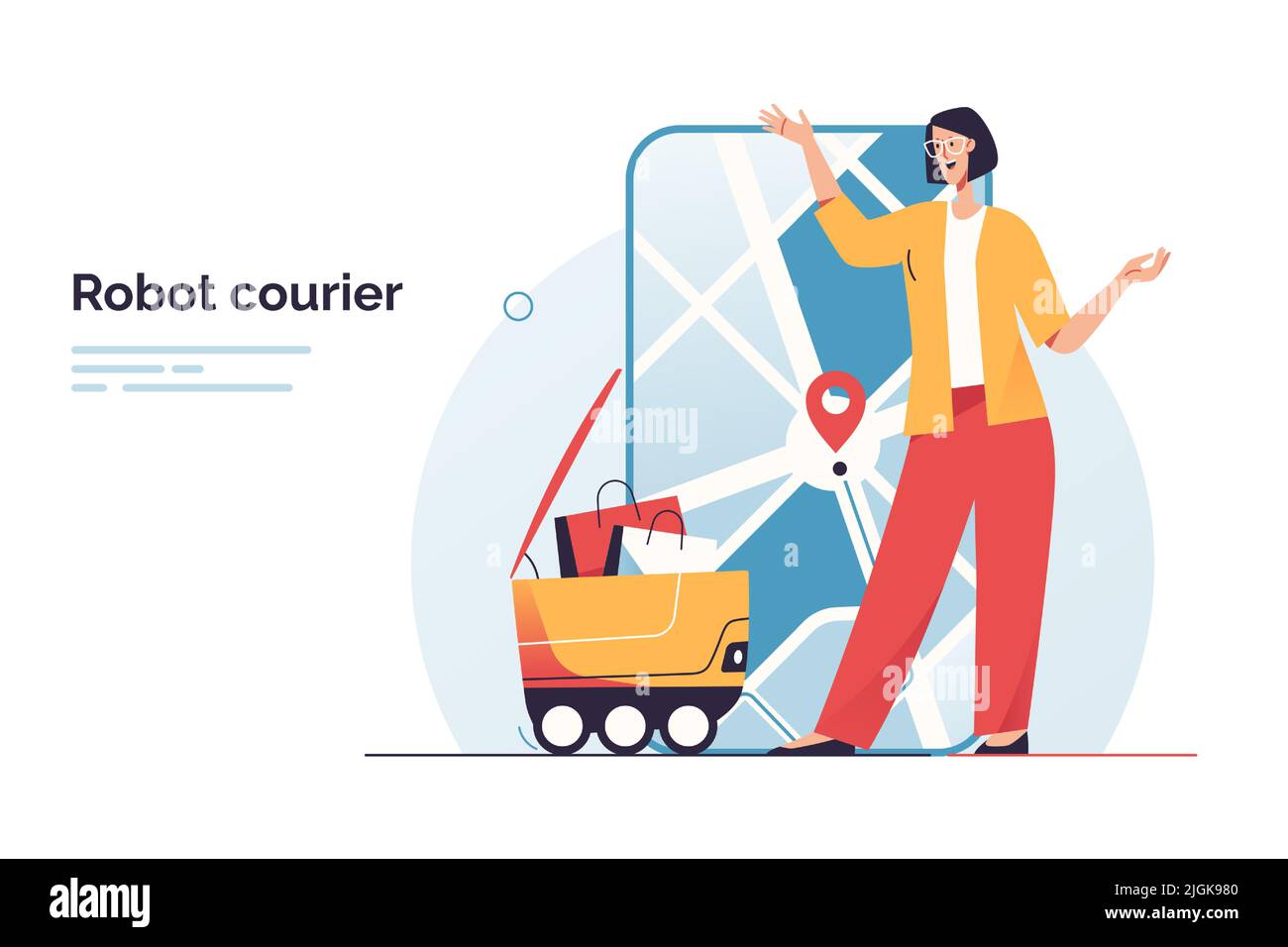 Vector illustration on the subject of robot delivery service Stock ...