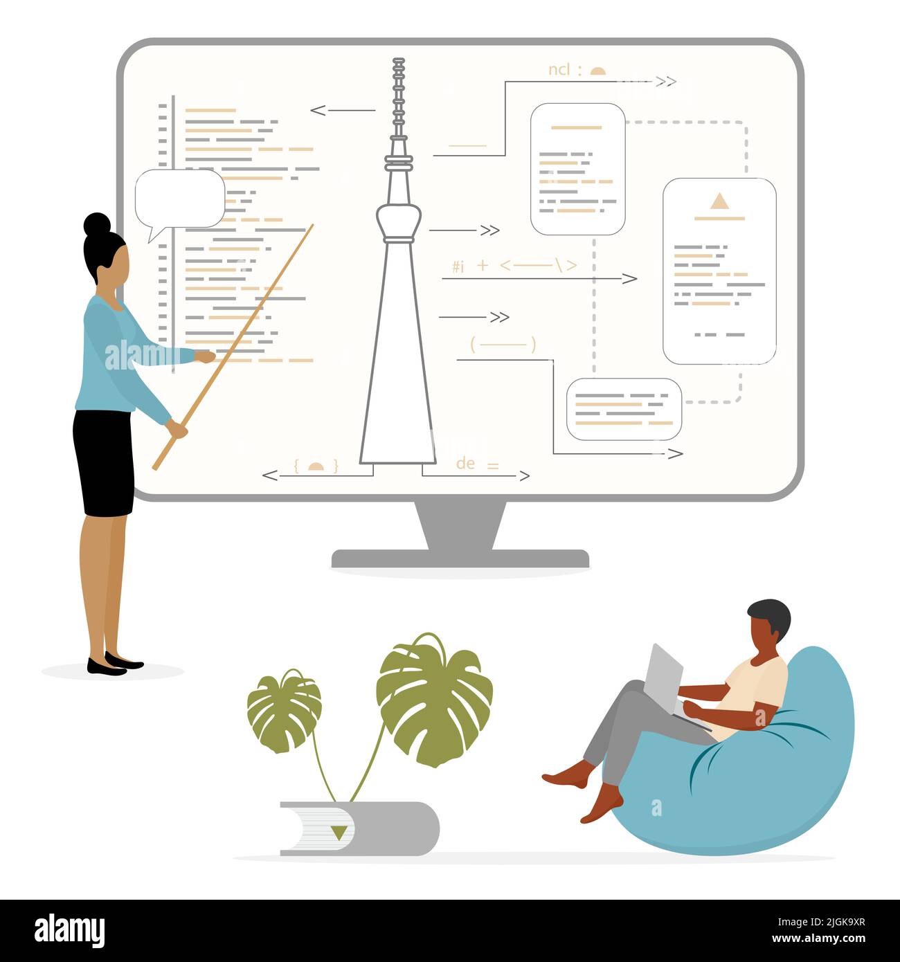 Vector illustration Teacher teaching people. Construction Architecture ...