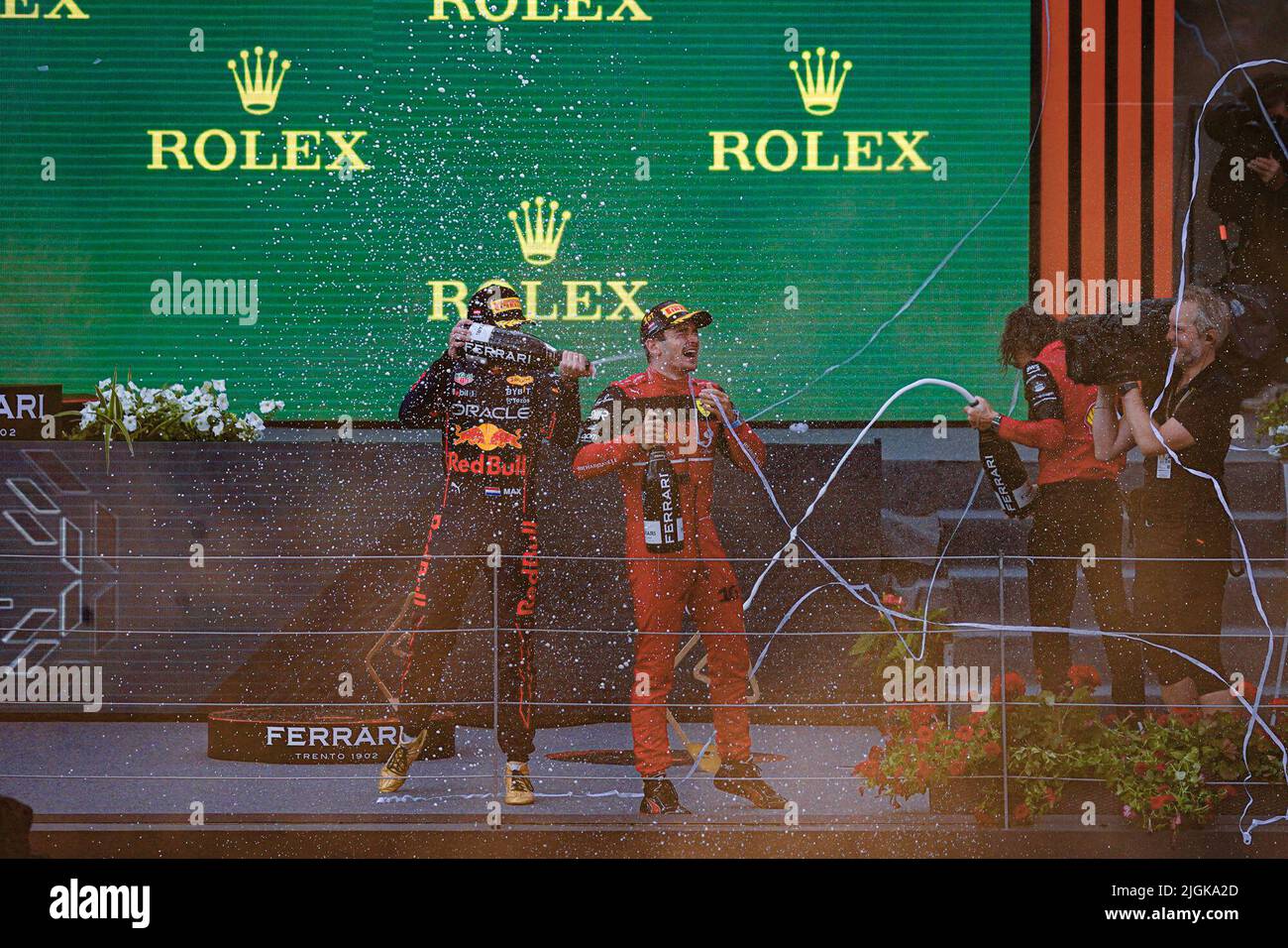Podium Celebration with "Ferrari Trento Champagne - Charles Leclerc ...