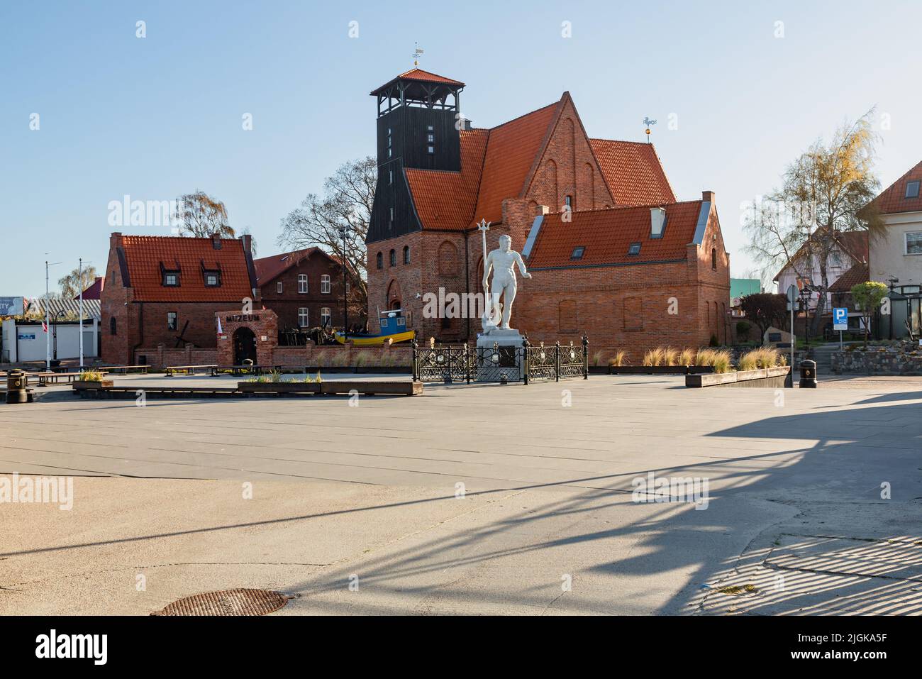 May, 02, 2022. Monument of Neptune and Fisheries museum in Hel town ...