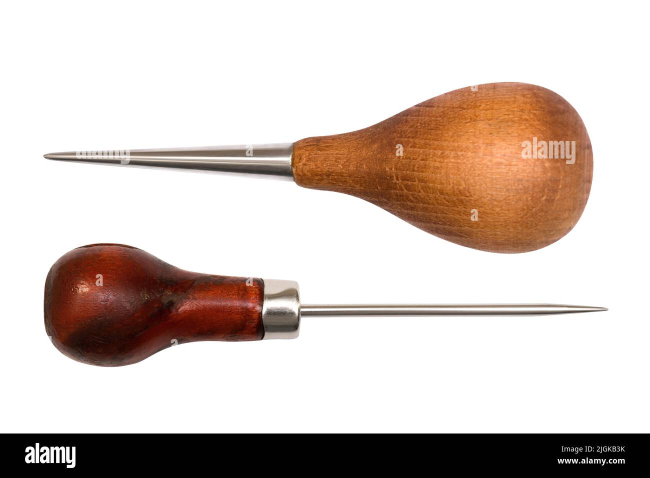 Awl isolated on white background. Tools for manufacturing. Two wooden ...