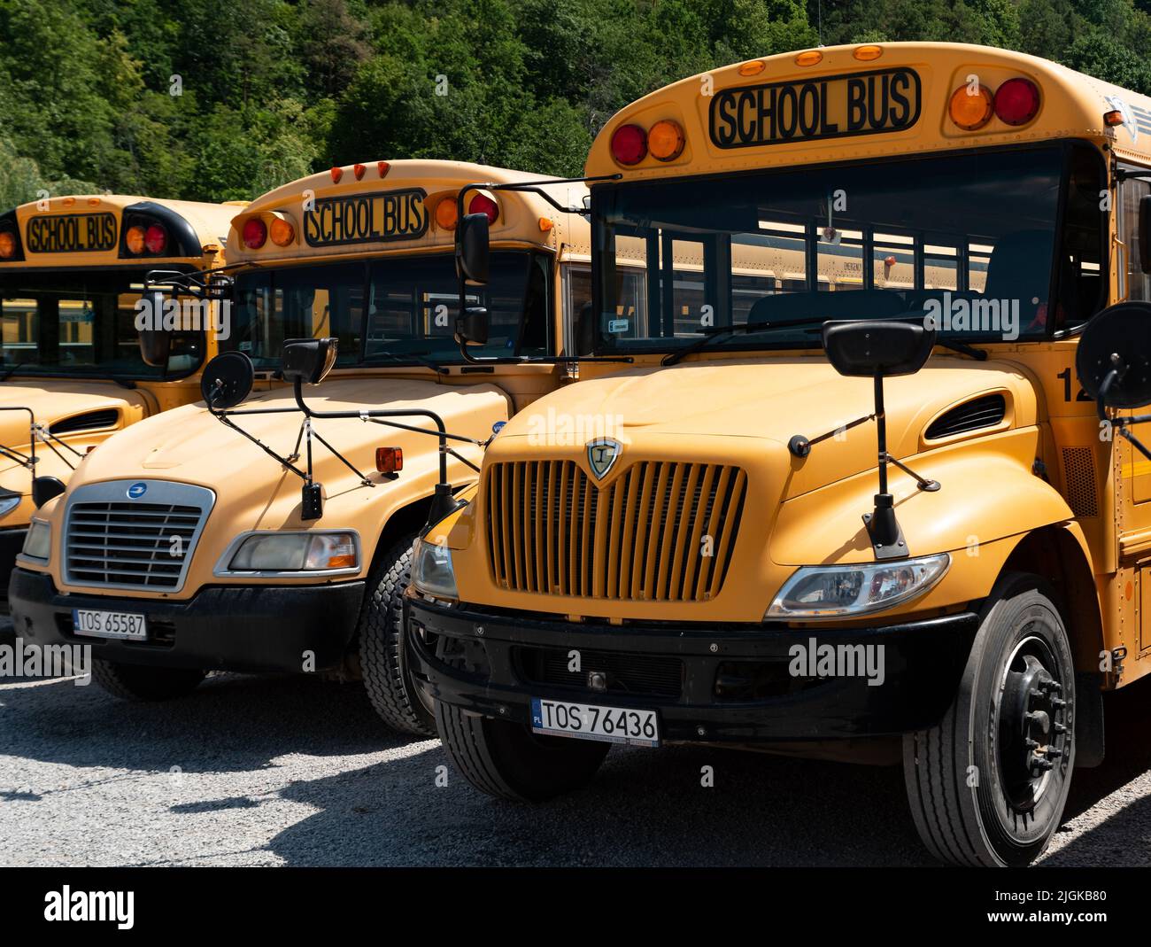 Baltow, Poland - July 1, 2022: Yellow school buses lined up in the ...