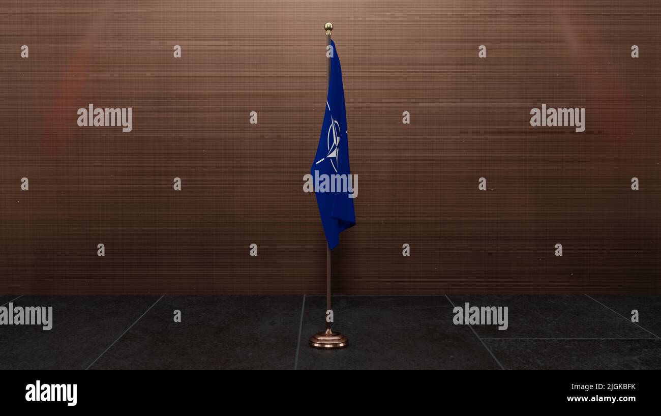 NATO flag on wood background, NATO Summit, 3D work and 3D image ...