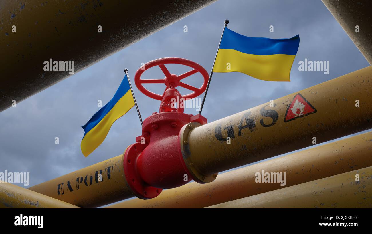 Valve on the main gas pipeline Ukraine, Pipeline with flags Ukraine ...