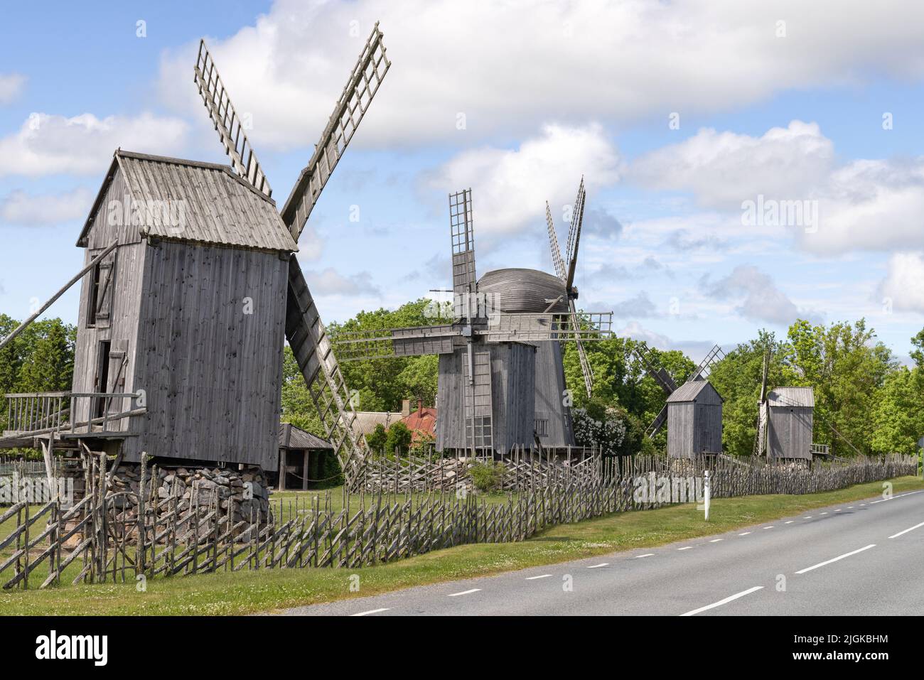 The Angla windmills, five wooden windmills in Angla Windmill park ...