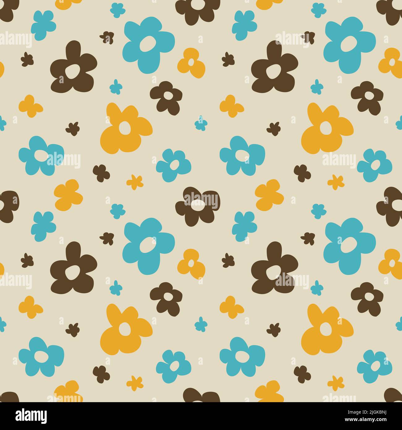 Daisy flower groovy 1970 good vibes seamless vector pattern background ...