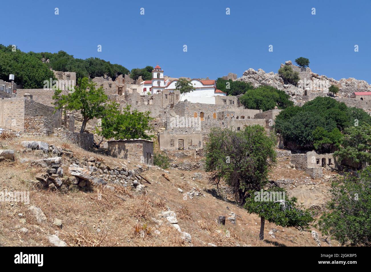 Micro Chorio deserted village, Tilos island, Dodecanese. Near Rhodes ...