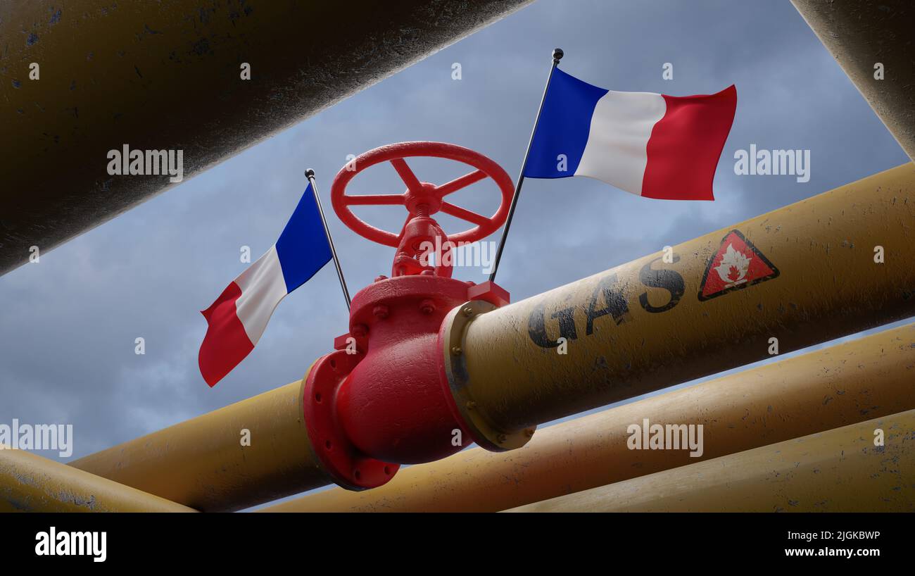 Valve on the main gas pipeline France, Pipeline with flags France ...