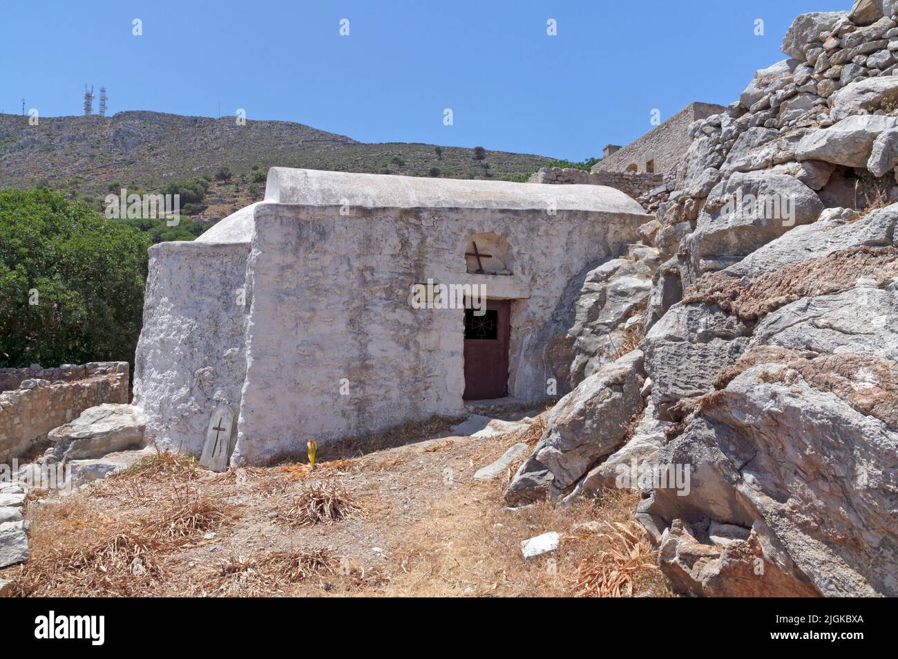 Micro Chorio deserted village, Tilos island, Dodecanese. Near Rhodes ...