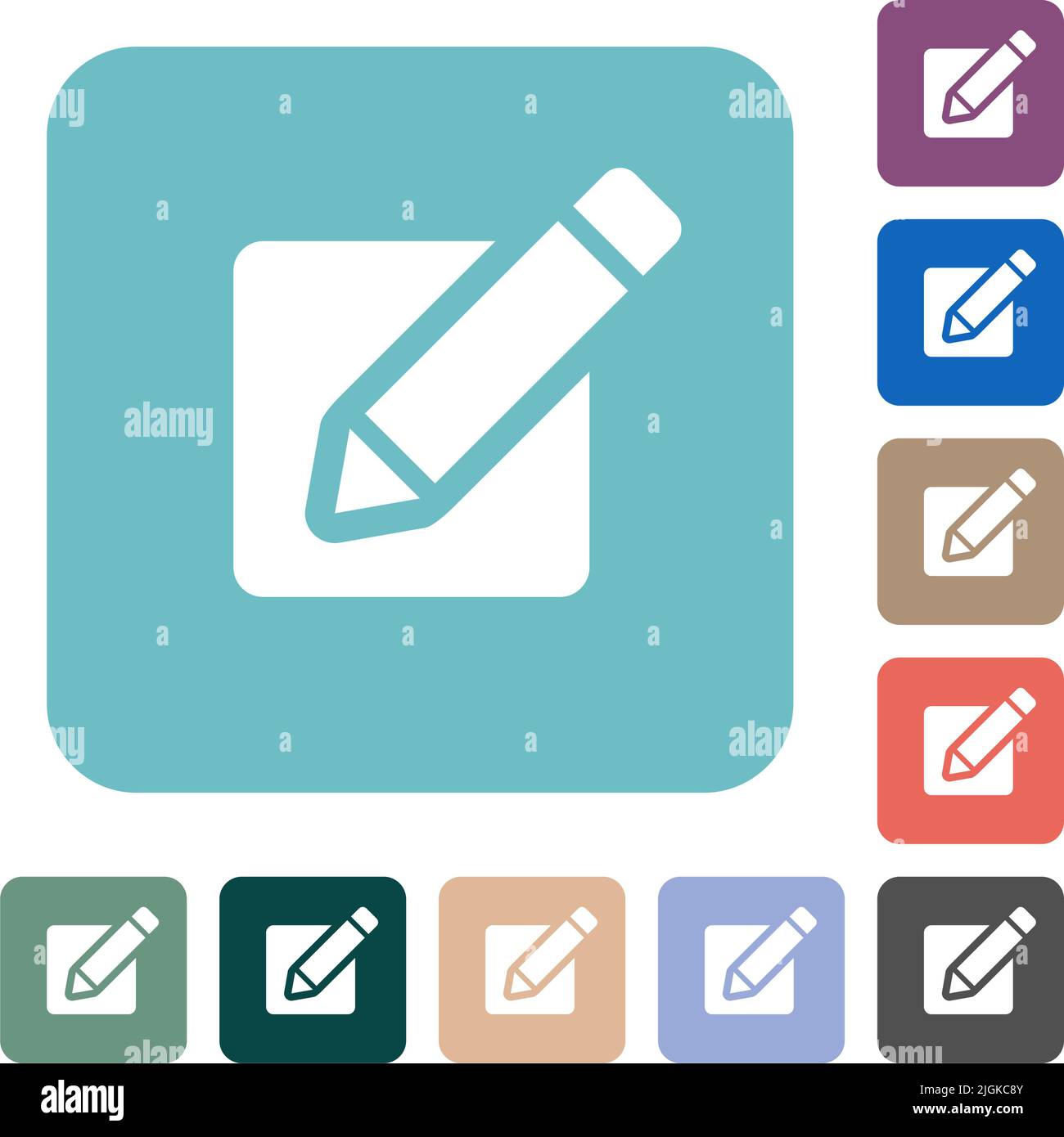 Editing box with pencil solid white flat icons on color rounded square ...