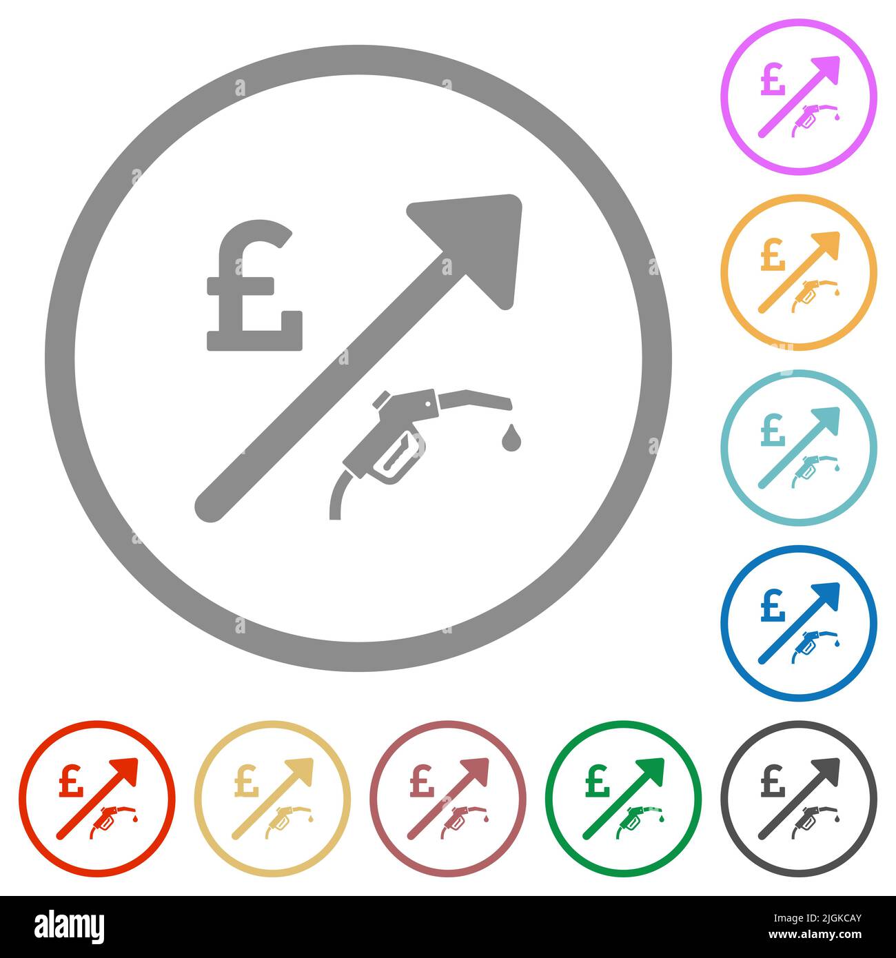 Rising fuel english Pound prices flat color icons in round outlines on ...