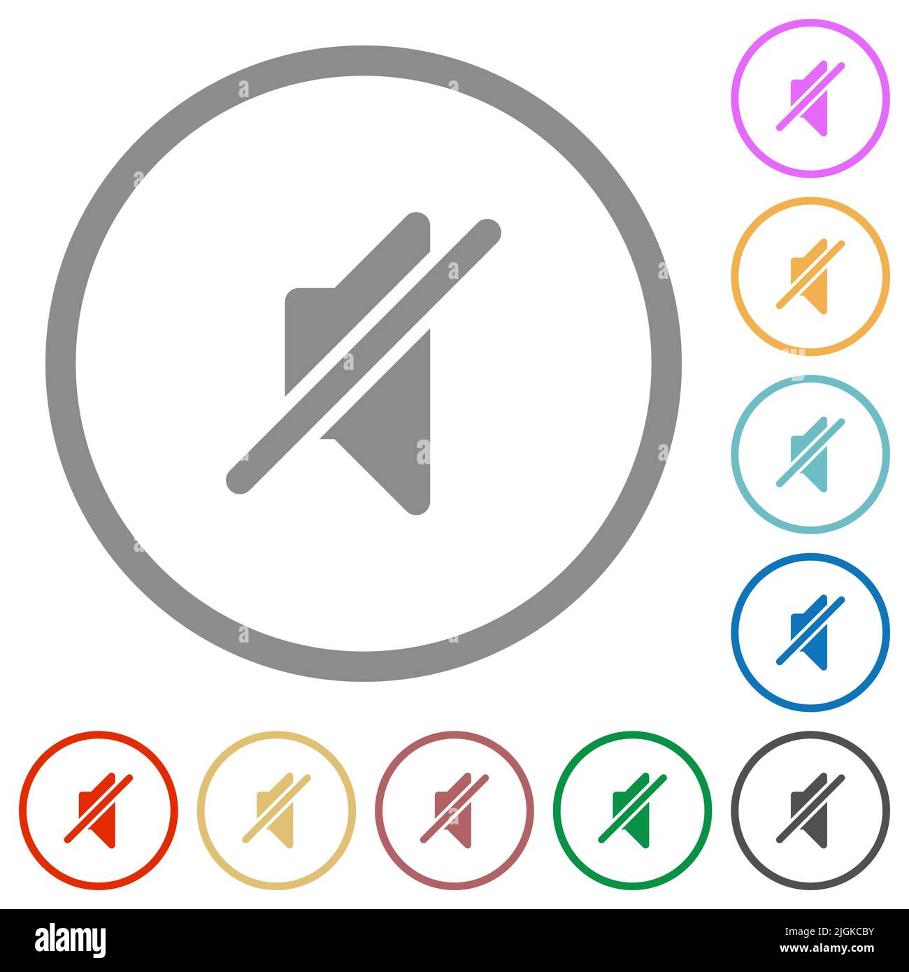 Mute solid flat color icons in round outlines on white background Stock ...