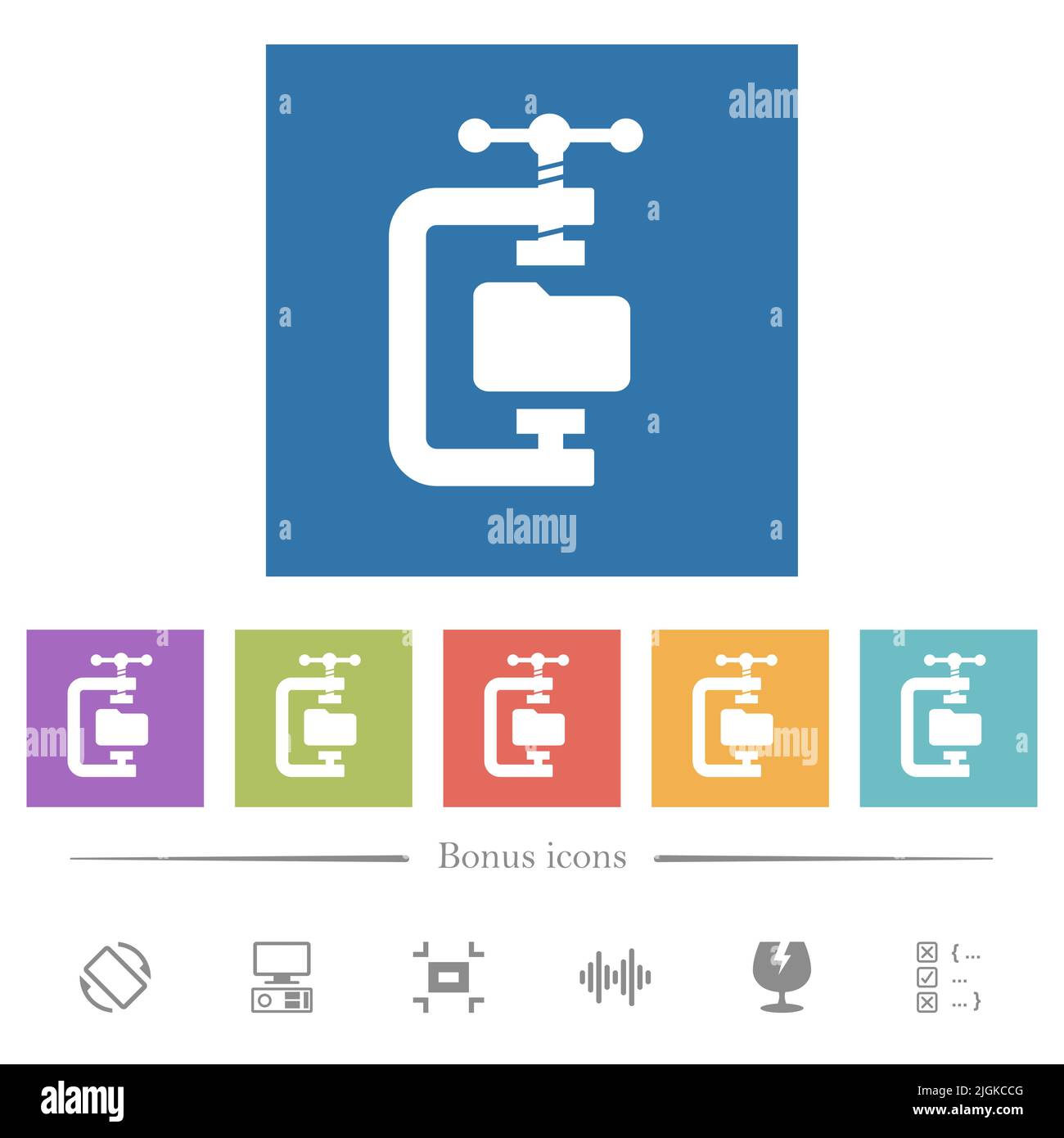 Folder compression solid flat white icons in square backgrounds. 6 ...