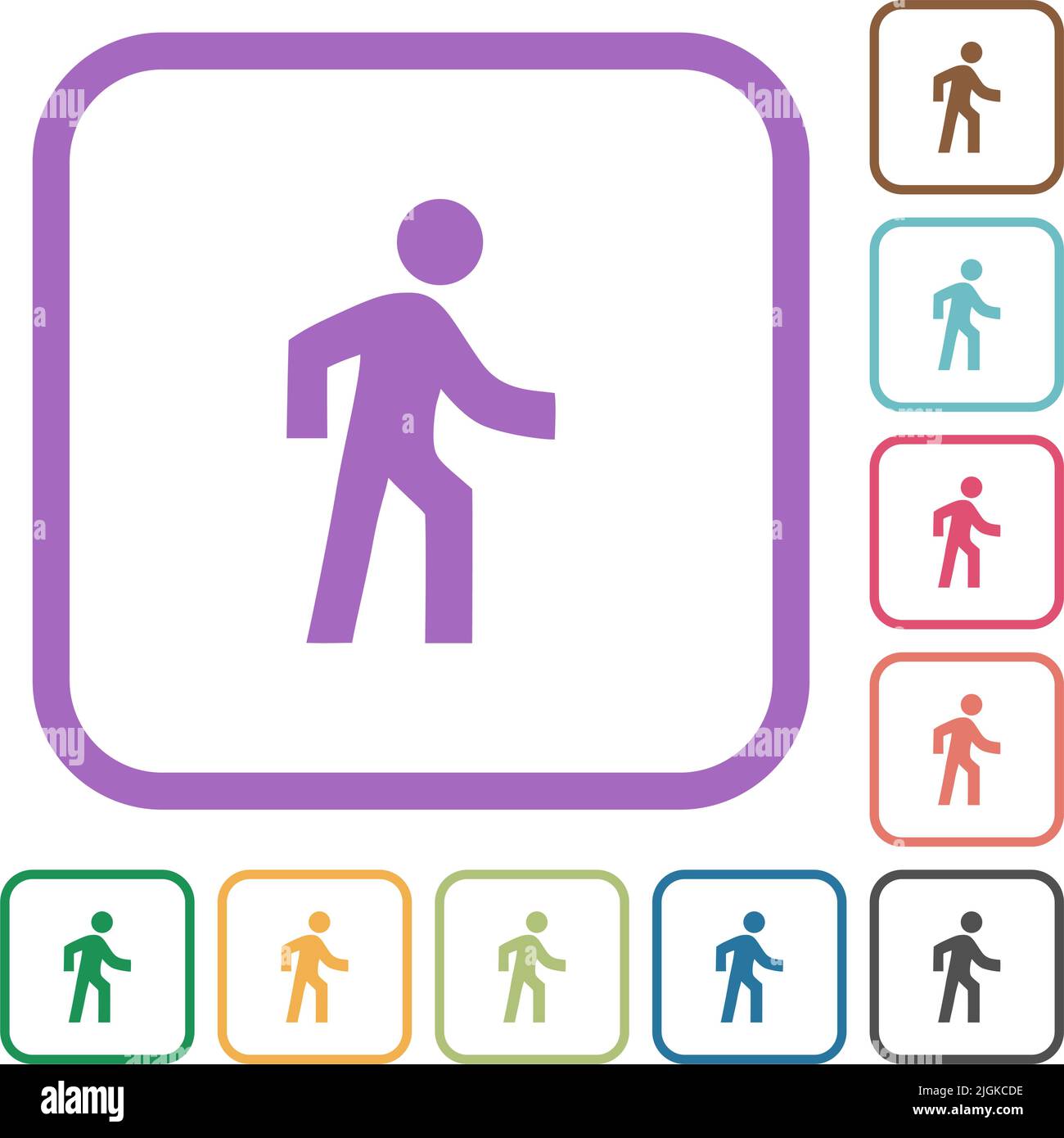 Man walking right simple icons in color rounded square frames on white ...