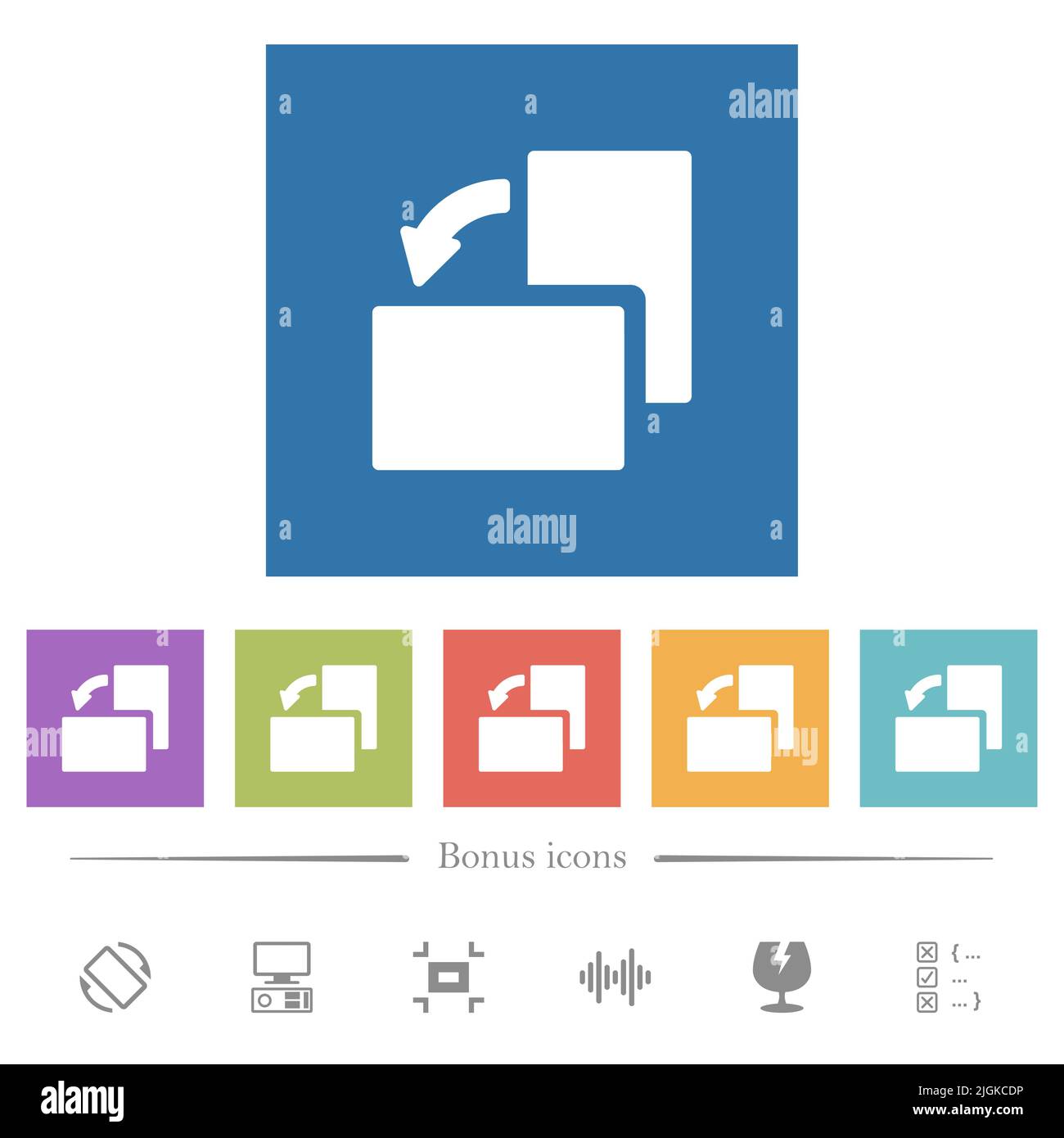 Rotate left solid flat white icons in square backgrounds. 6 bonus icons ...