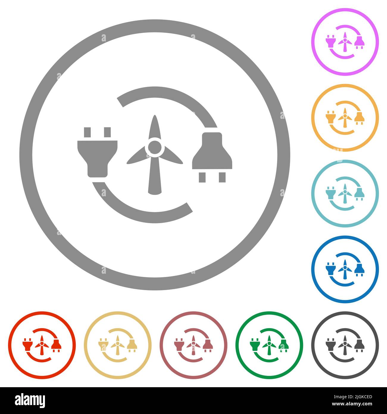 Wind energy flat color icons in round outlines on white background ...