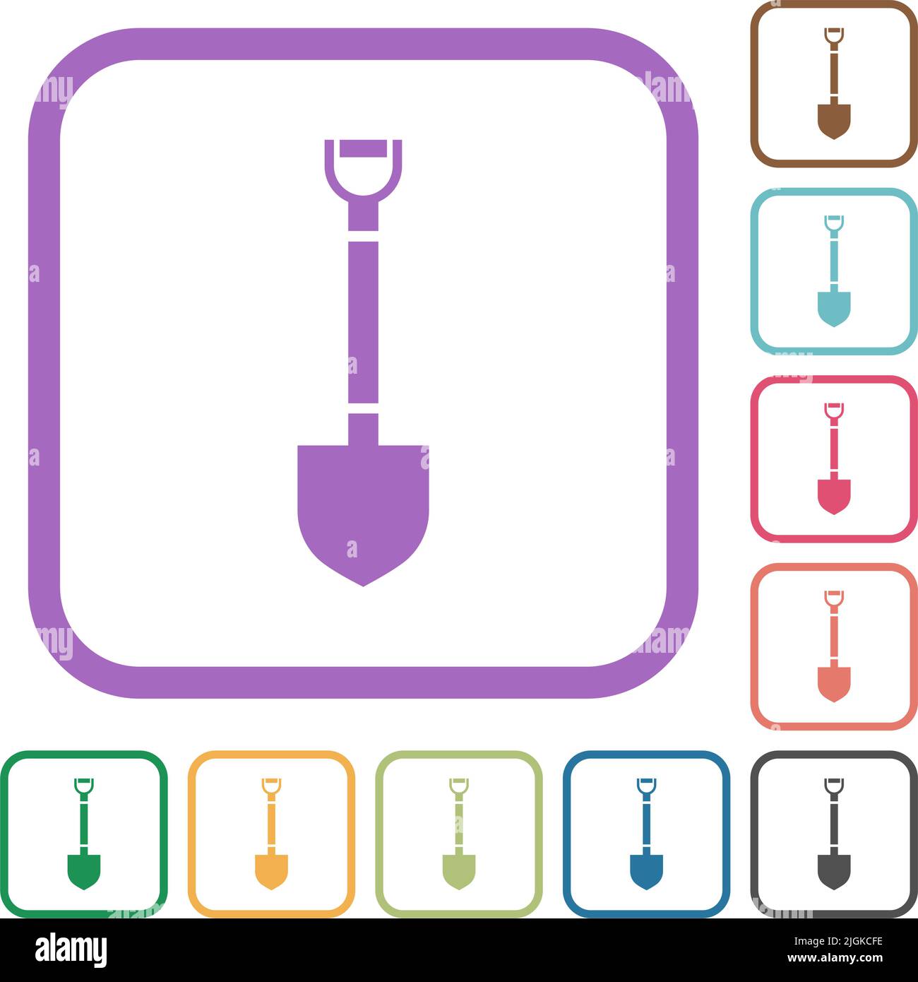 Shovel simple icons in color rounded square frames on white background ...