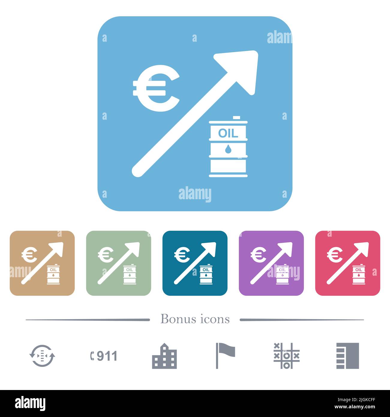 Rising oil energy european Euro prices white flat icons on color ...