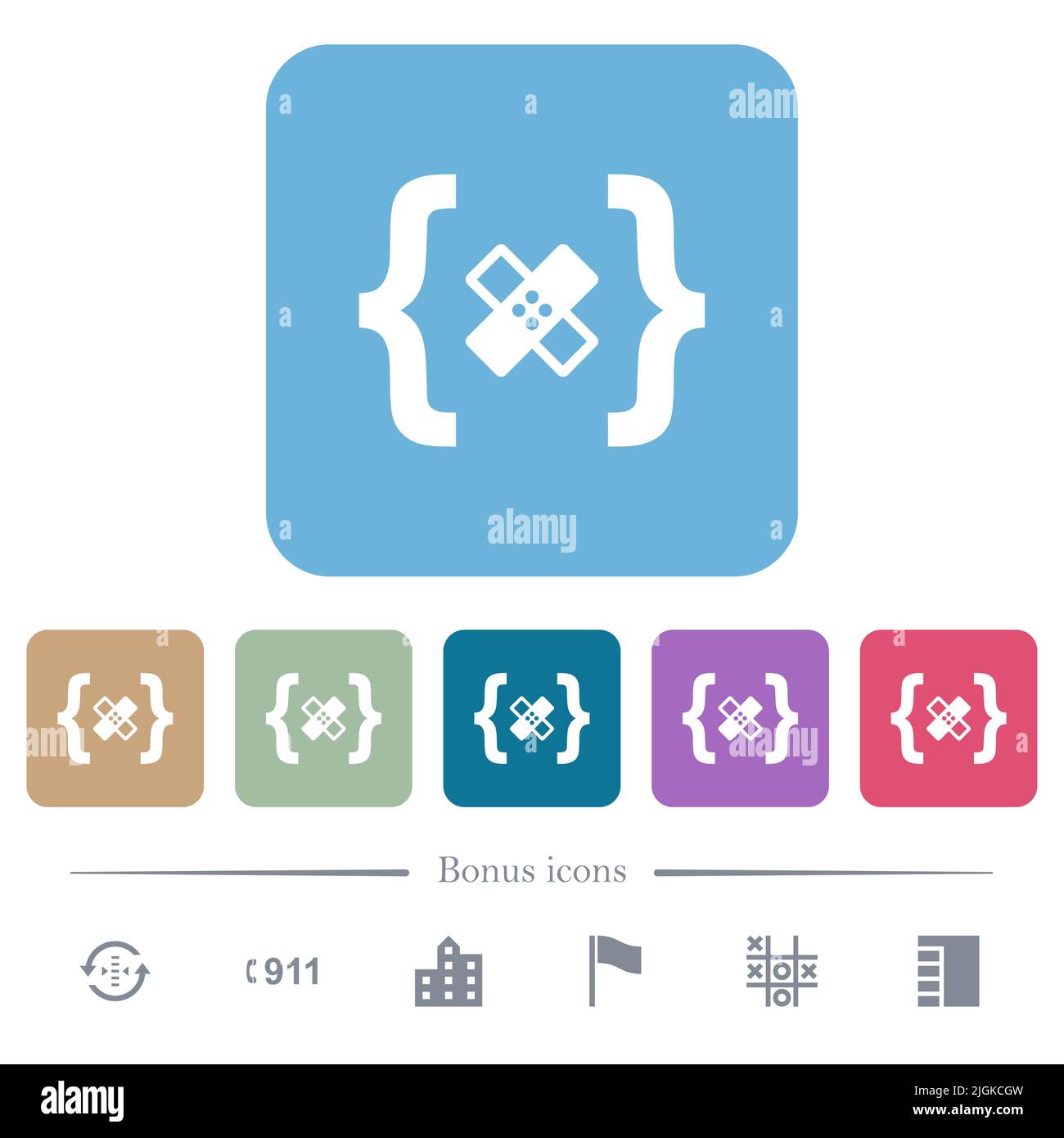 Software patch white flat icons on color rounded square backgrounds. 6 ...