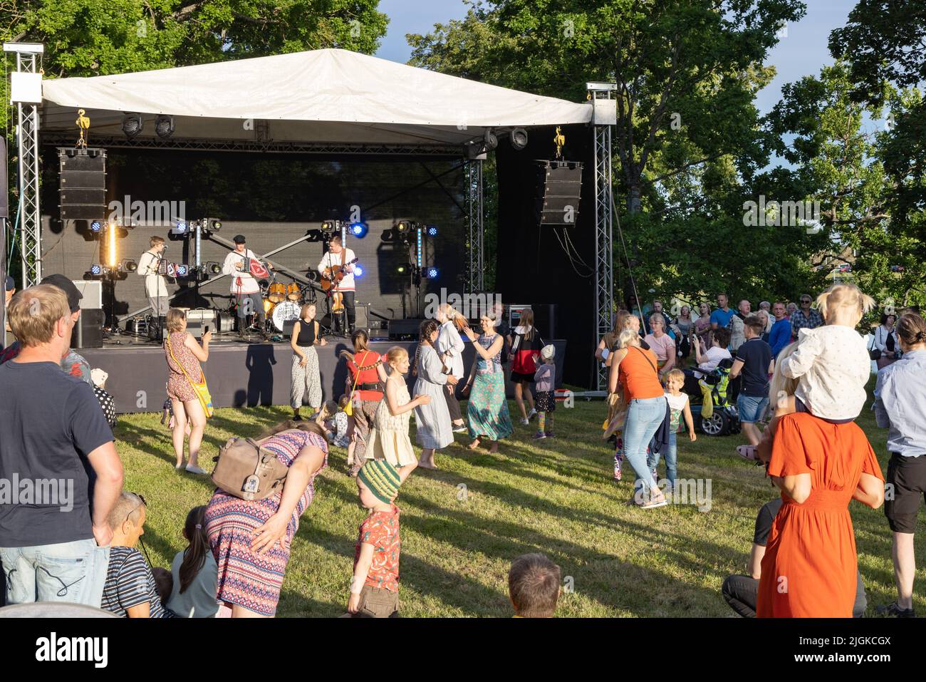 Midsummer celebration Estonia on 24th June, estonian people dancing to ...