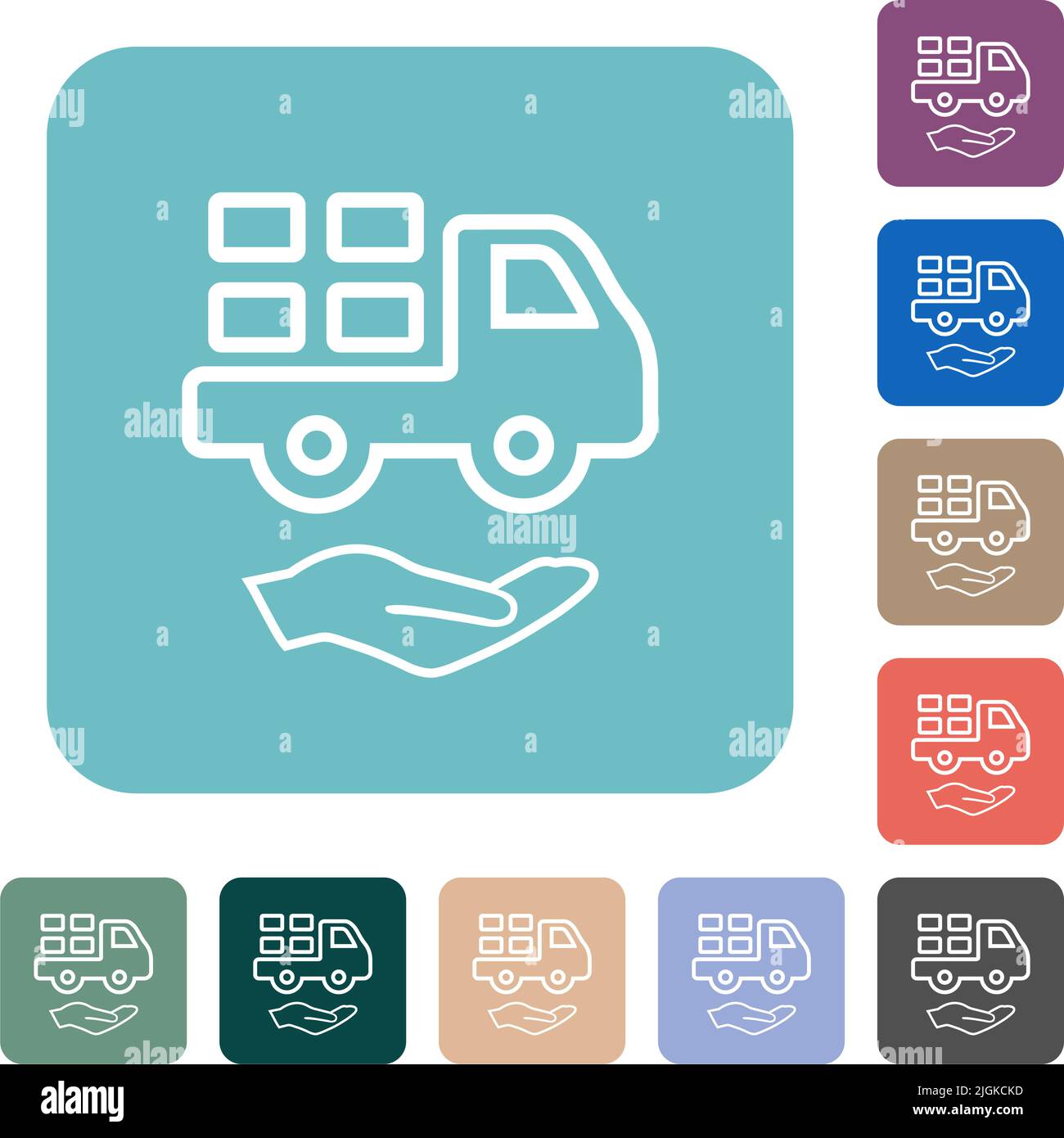 Courier services outline white flat icons on color rounded square ...
