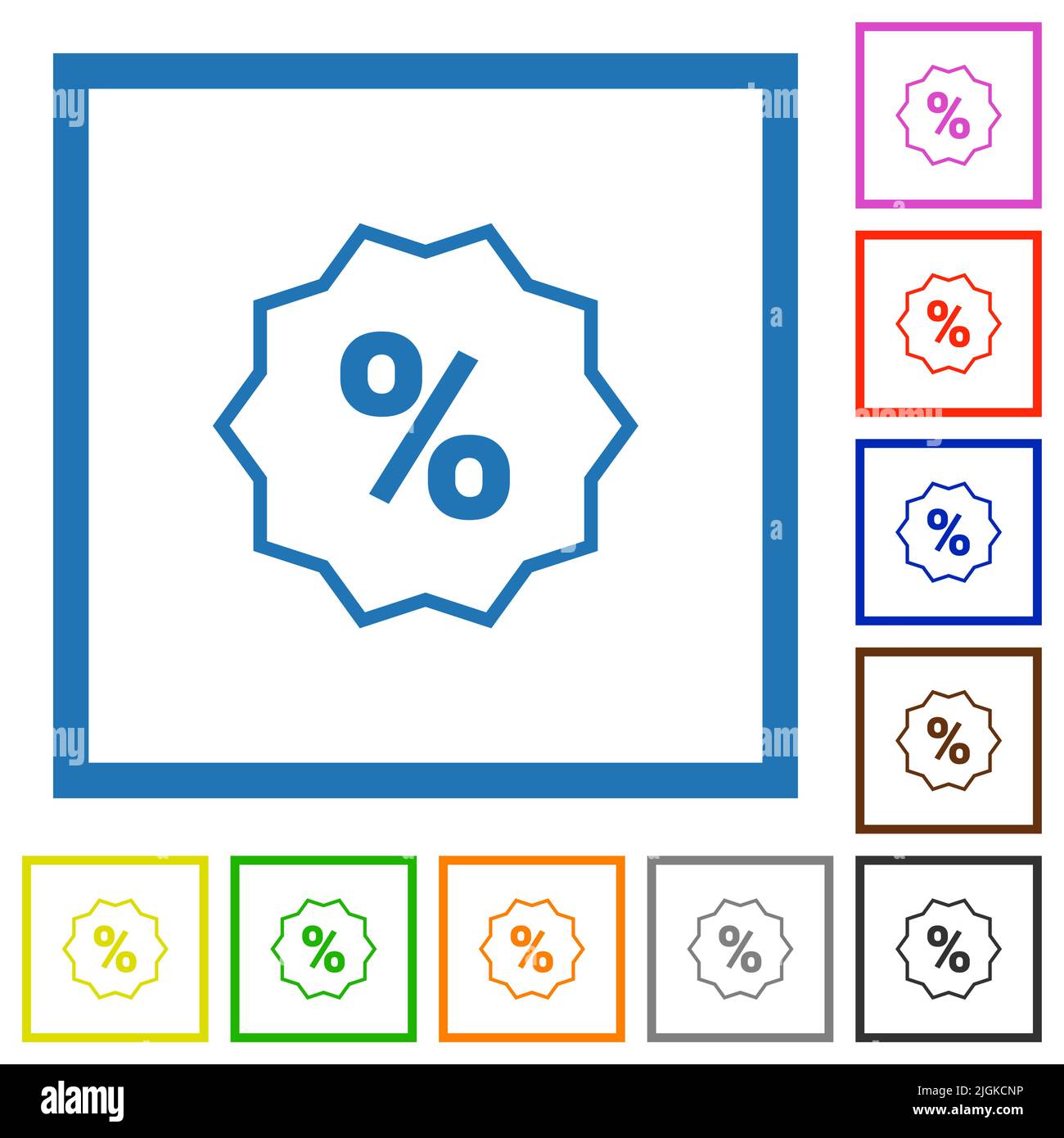 Discount sticker outline flat color icons in square frames on white ...