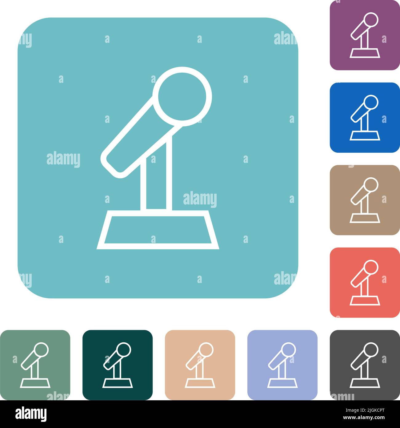 Microphone with stand outline white flat icons on color rounded square ...