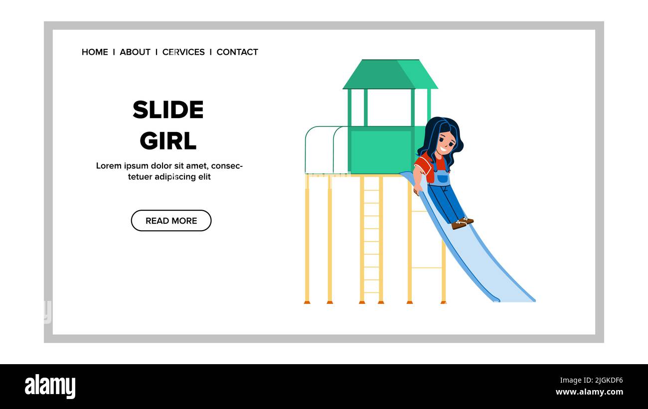 Slide Girl Kid From Playground Attraction Vector Stock Vector Image ...