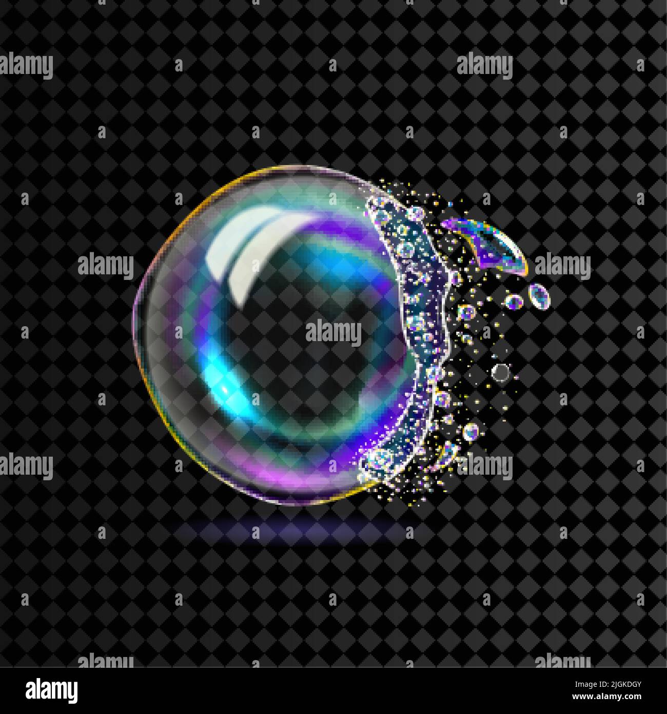 Vector 3d soap transparent bubble stages of the explosion. Water ...