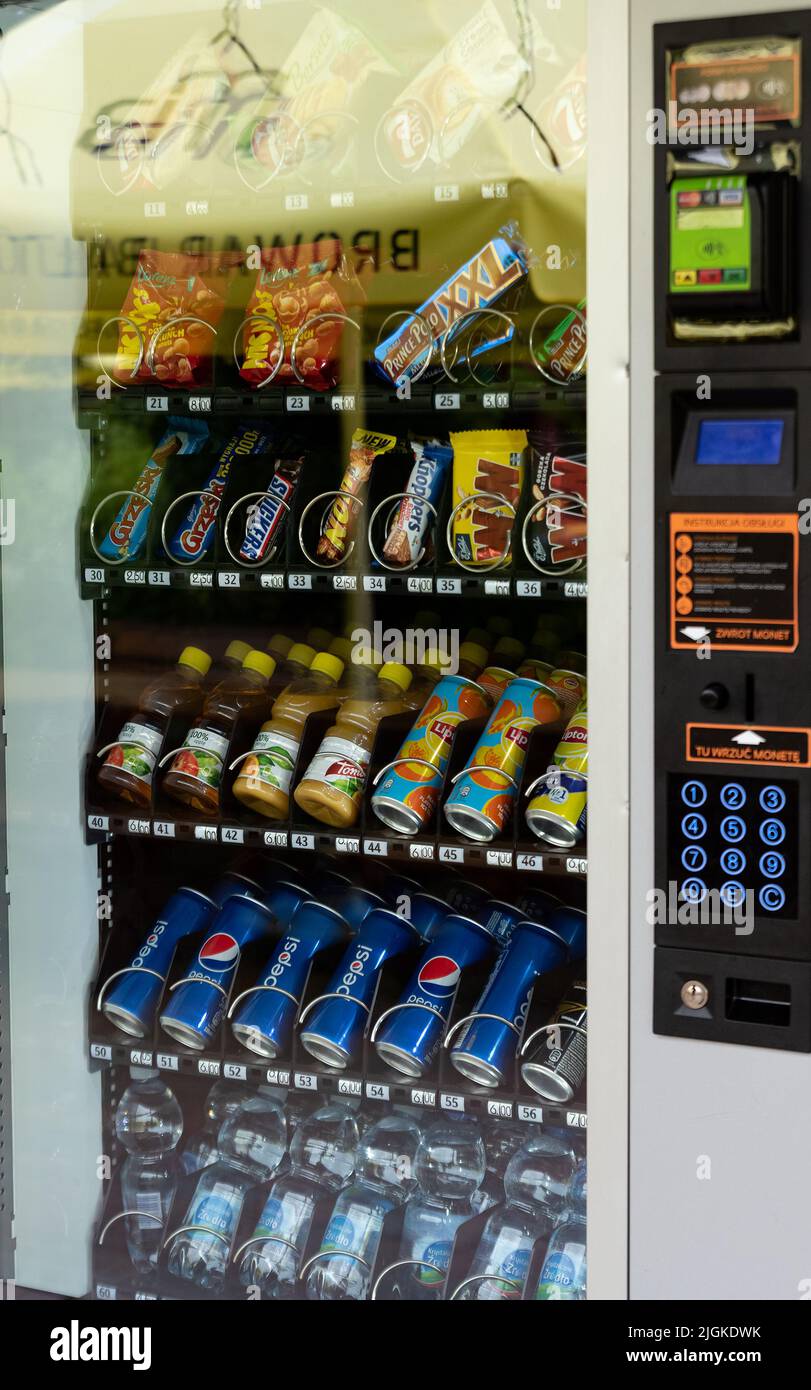 Baltow, Poland - July 1, 2022: Vending machine with drinks and sweets ...