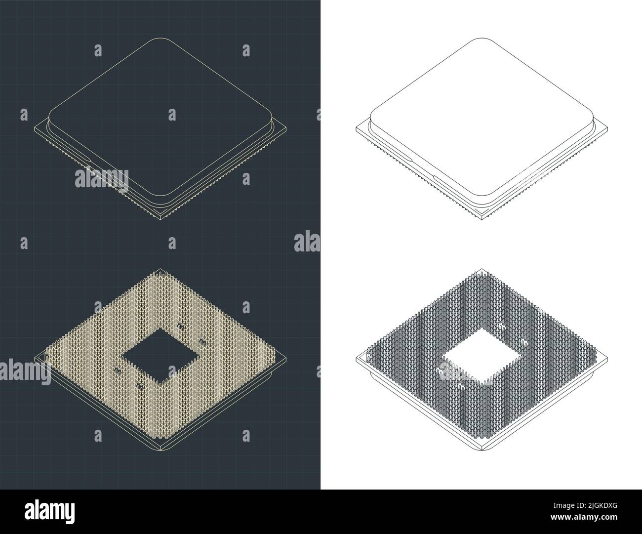 Stylized vector isometric illustrations of blueprints of CPU Stock ...