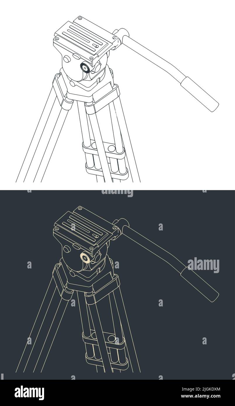 Stylized vector illustrations of isometric drawings of camera tripod ...