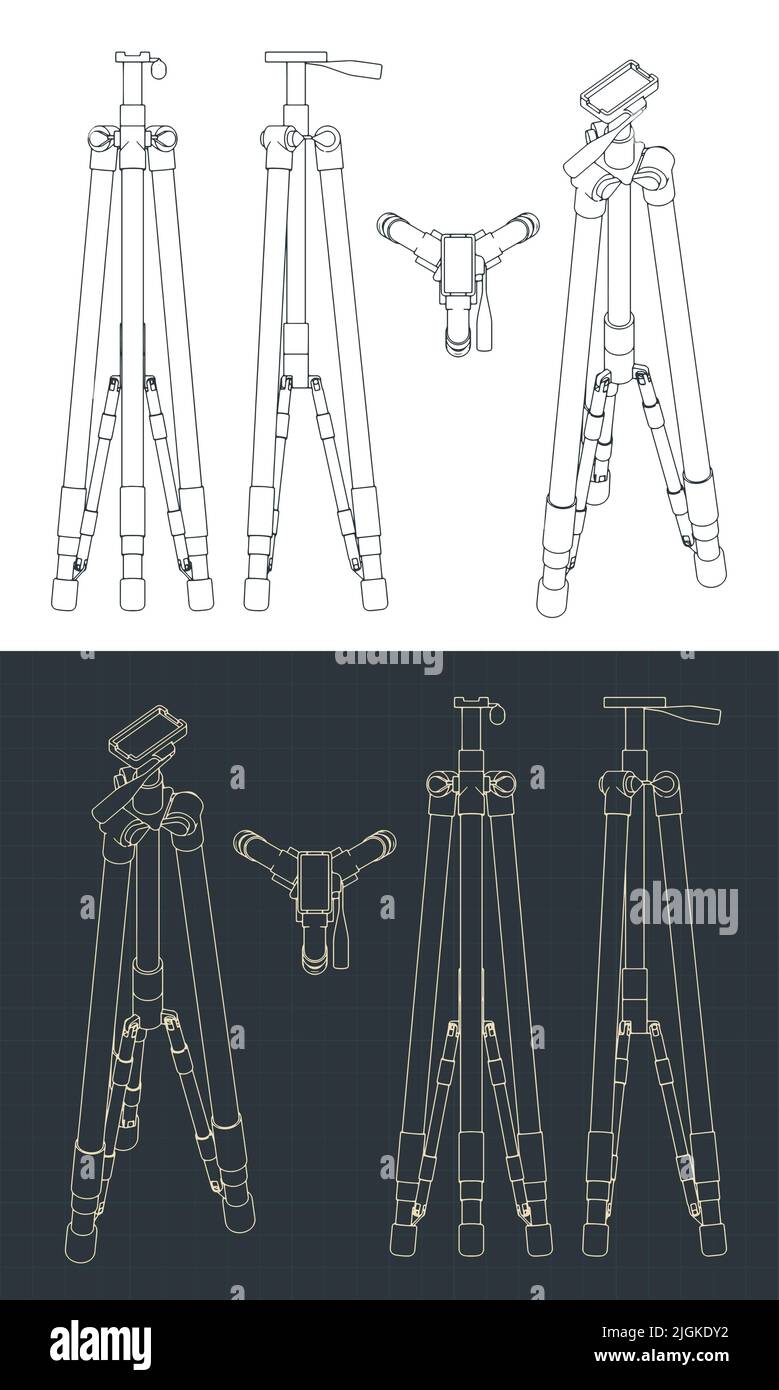 Stylized vector illustrations of drawings of camera tripod Stock Vector ...