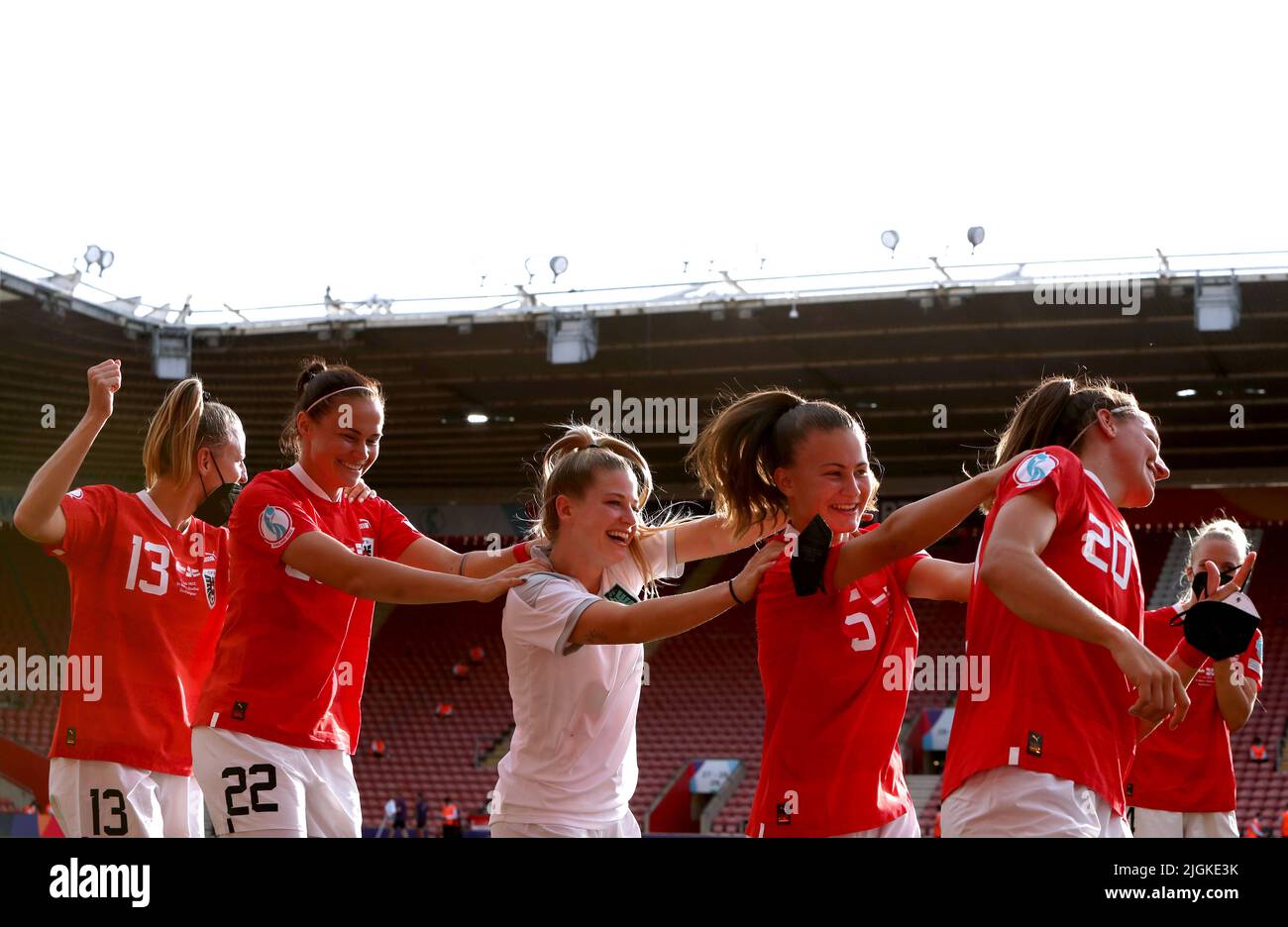 Austria players celebrate at the end of the UEFA Women's Euro 2022 ...