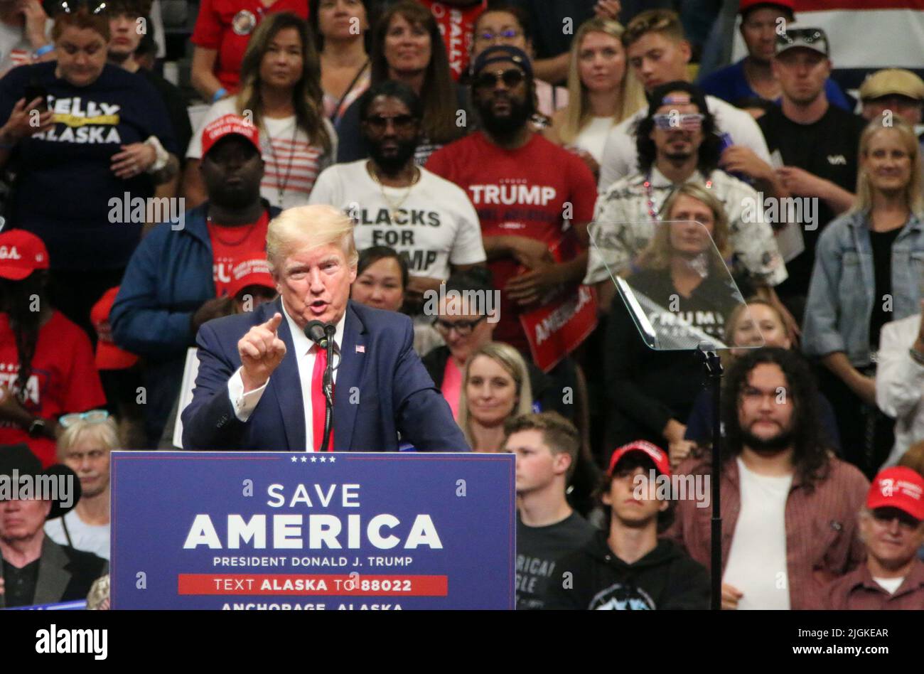 July 9, 2022, Anchorage, Alaska, USA: DONALD TRUMP addresses the crowd ...
