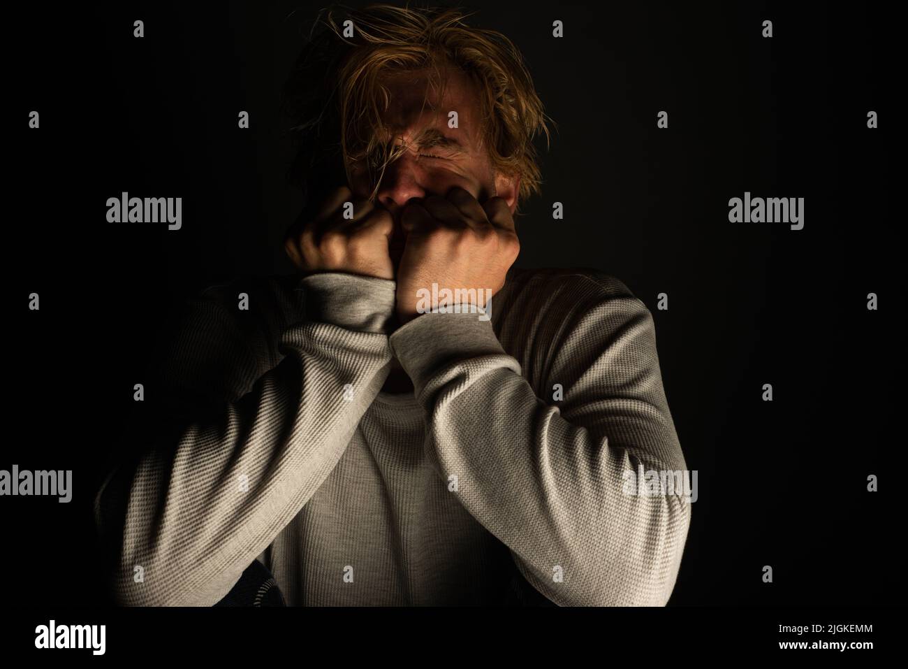 Portrai of broken boy crying so much about the pain inside of him Stock ...