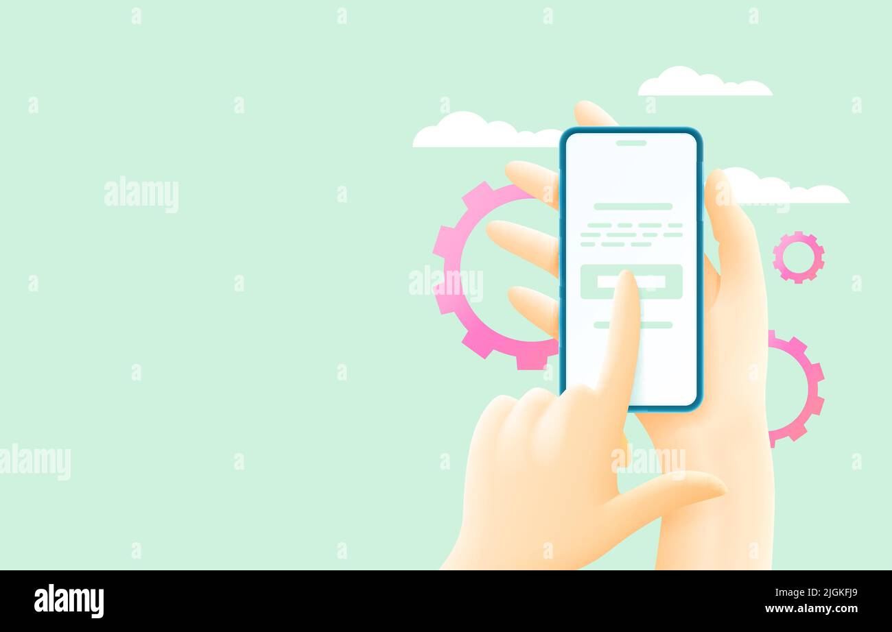 smartphone in hand, touch screen, web banner. Vector illustration Stock ...