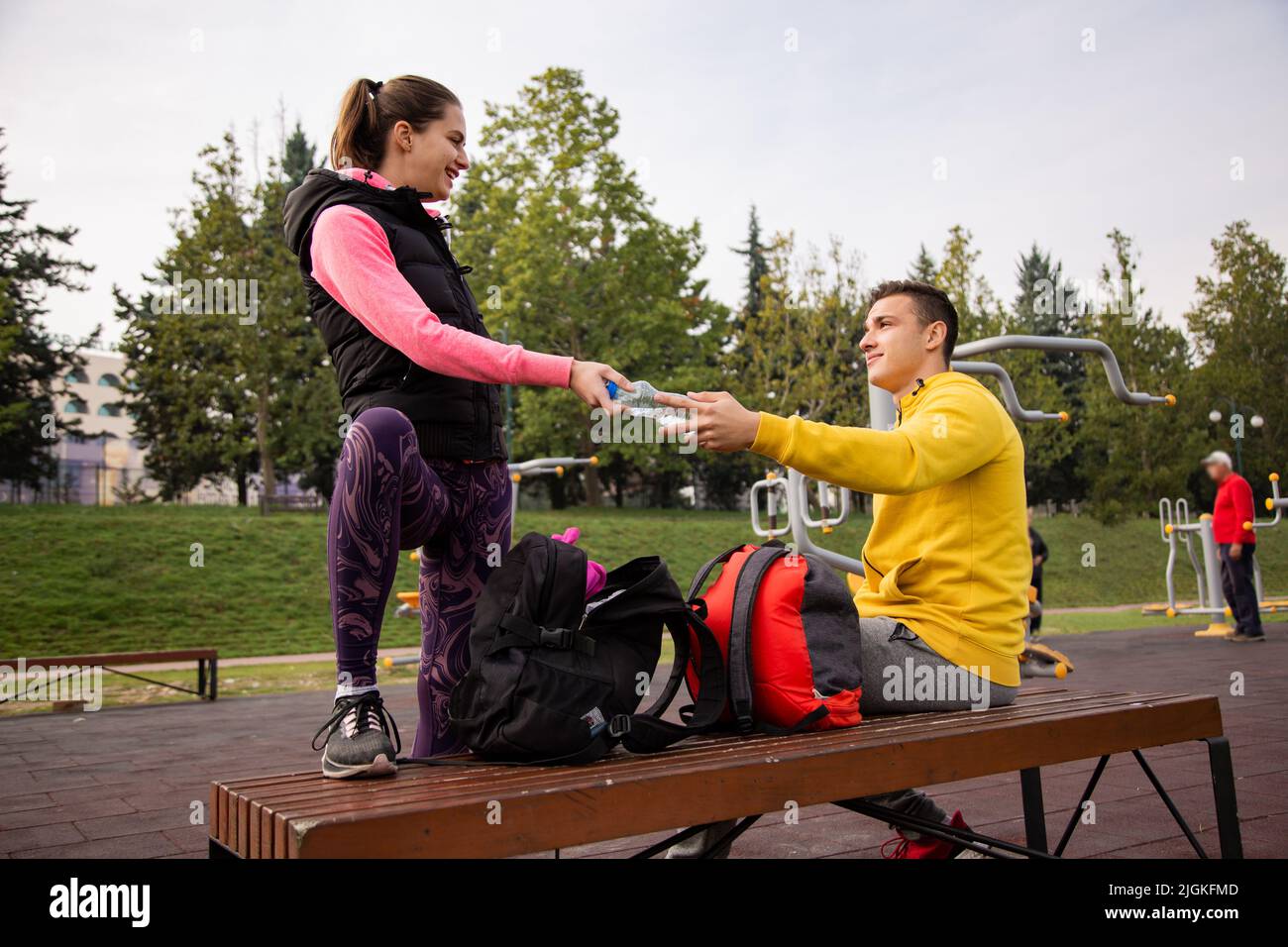 Amazing and beautiful couple is taking a break together from training ...