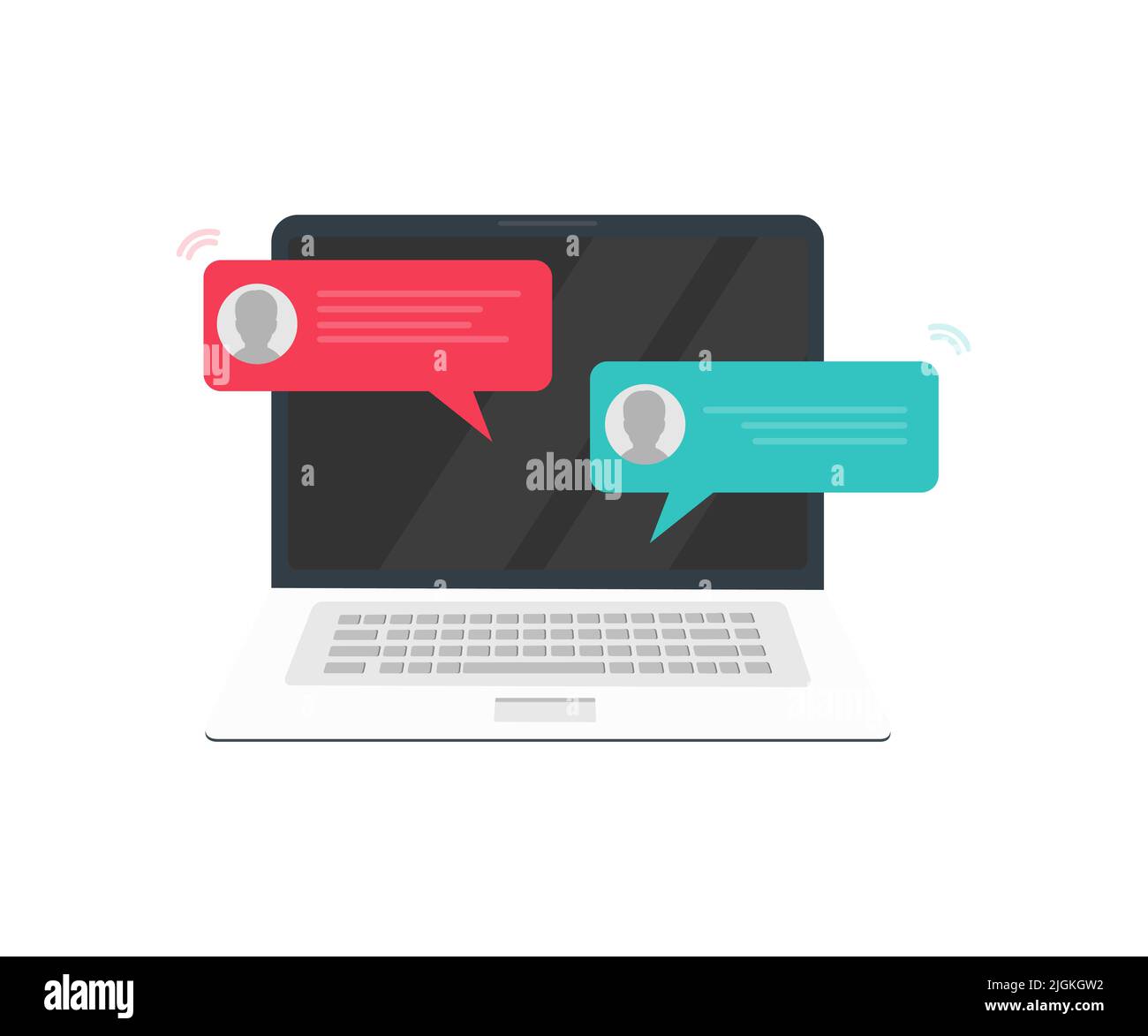 Chat messages on computer online logo design. Workspace or working ...