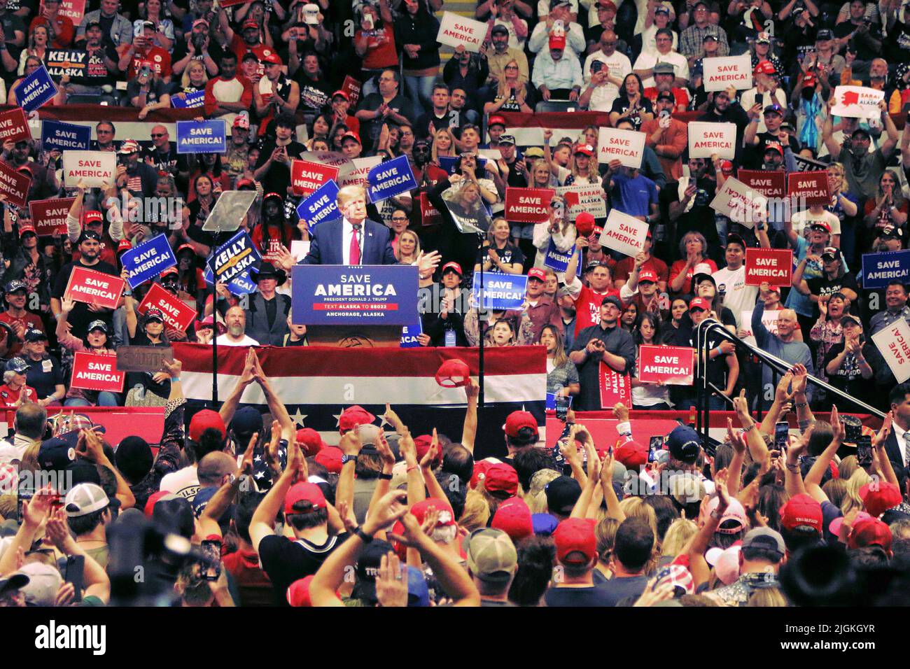 July 9, 2022, Anchorage, Alaska, USA: DONALD TRUMP addresses the crowd ...
